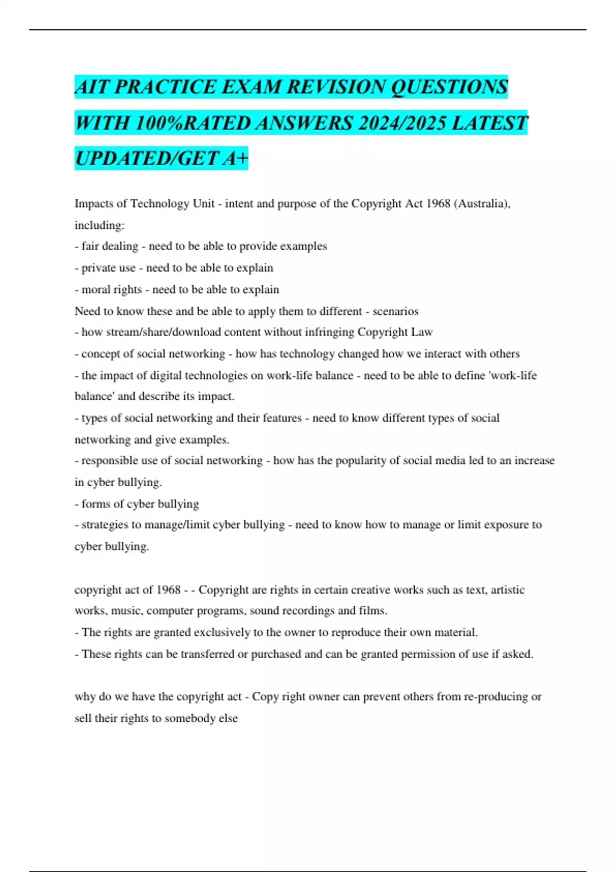 AIT PRACTICE EXAM REVISION QUESTIONS WITH 100%RATED ANSWERS 2024/2025 ...