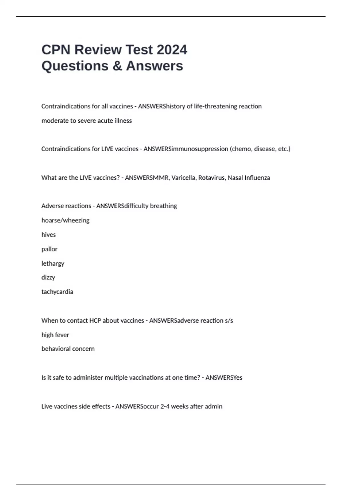 CPN Review Test 2024 Questions & Answers - CPN - Stuvia US