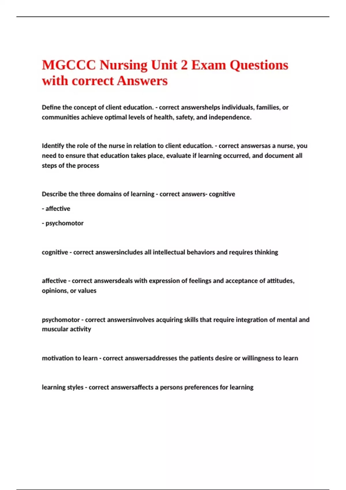 MGCCC Level 1 Exam 1- Nursing Process, Professionalism, Infection ...