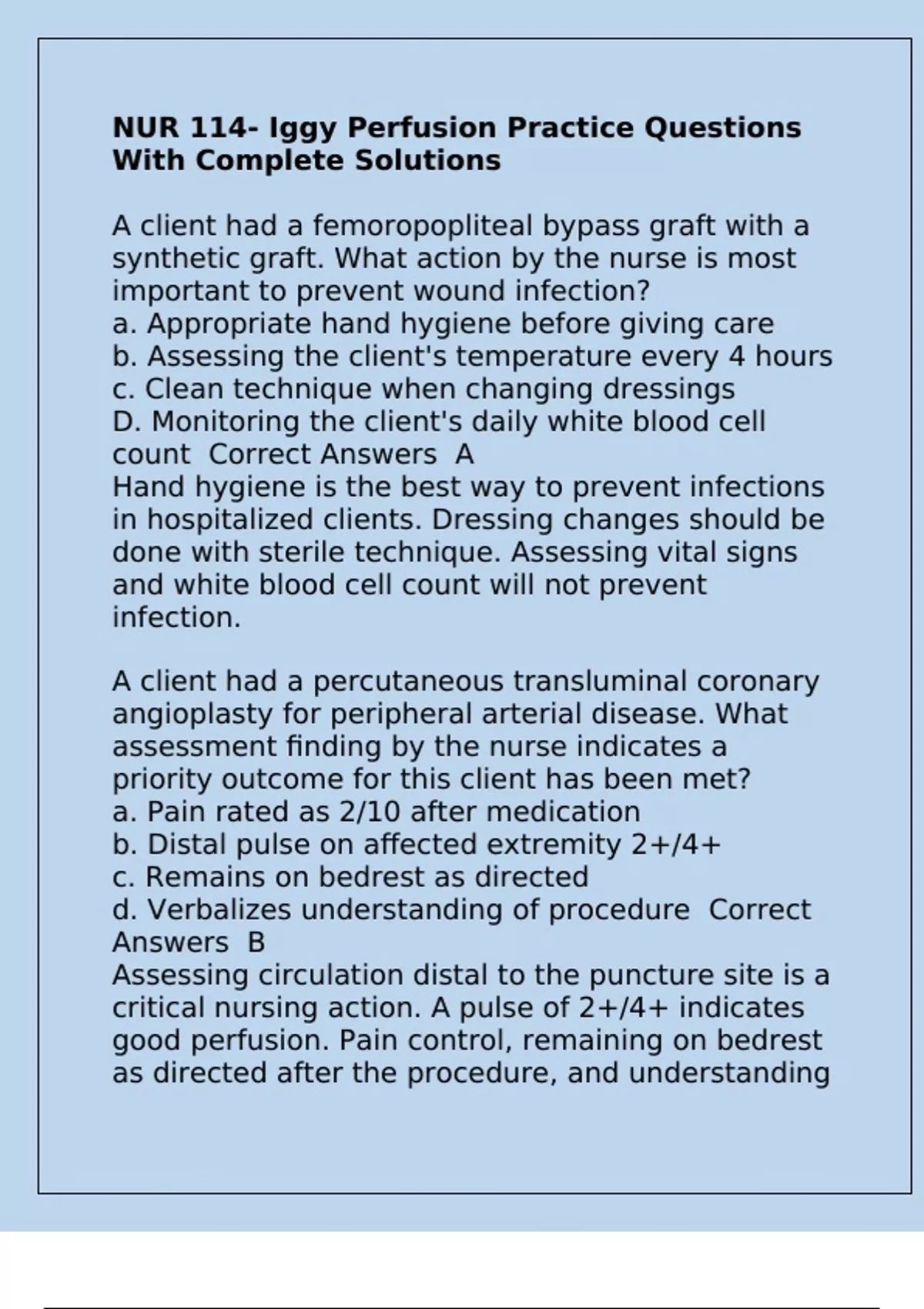NUR 114- Iggy Perfusion Practice Questions With Complete Solutions ...