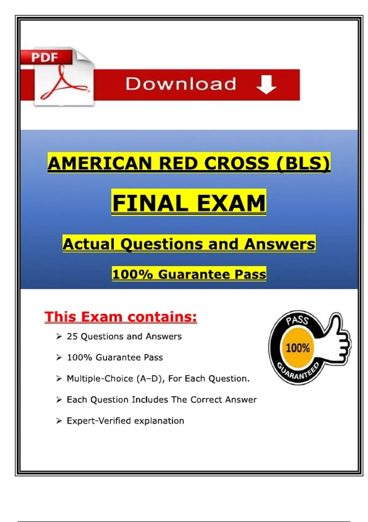 American Red Cross BLS Final Exam (2025 / 2026) Qs and Ans with ...
