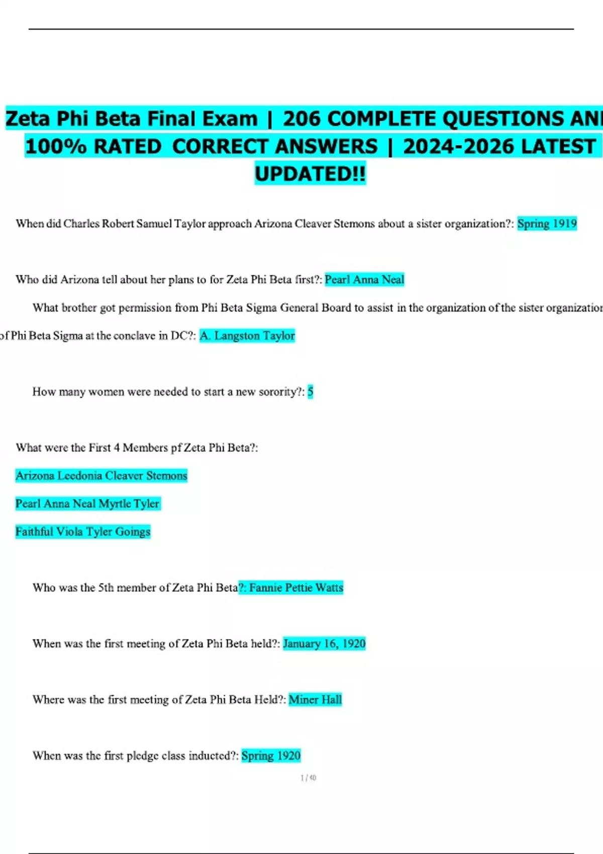 Zeta Phi Beta Final Exam | 206 COMPLETE QUESTIONS AND 100% RATED ...