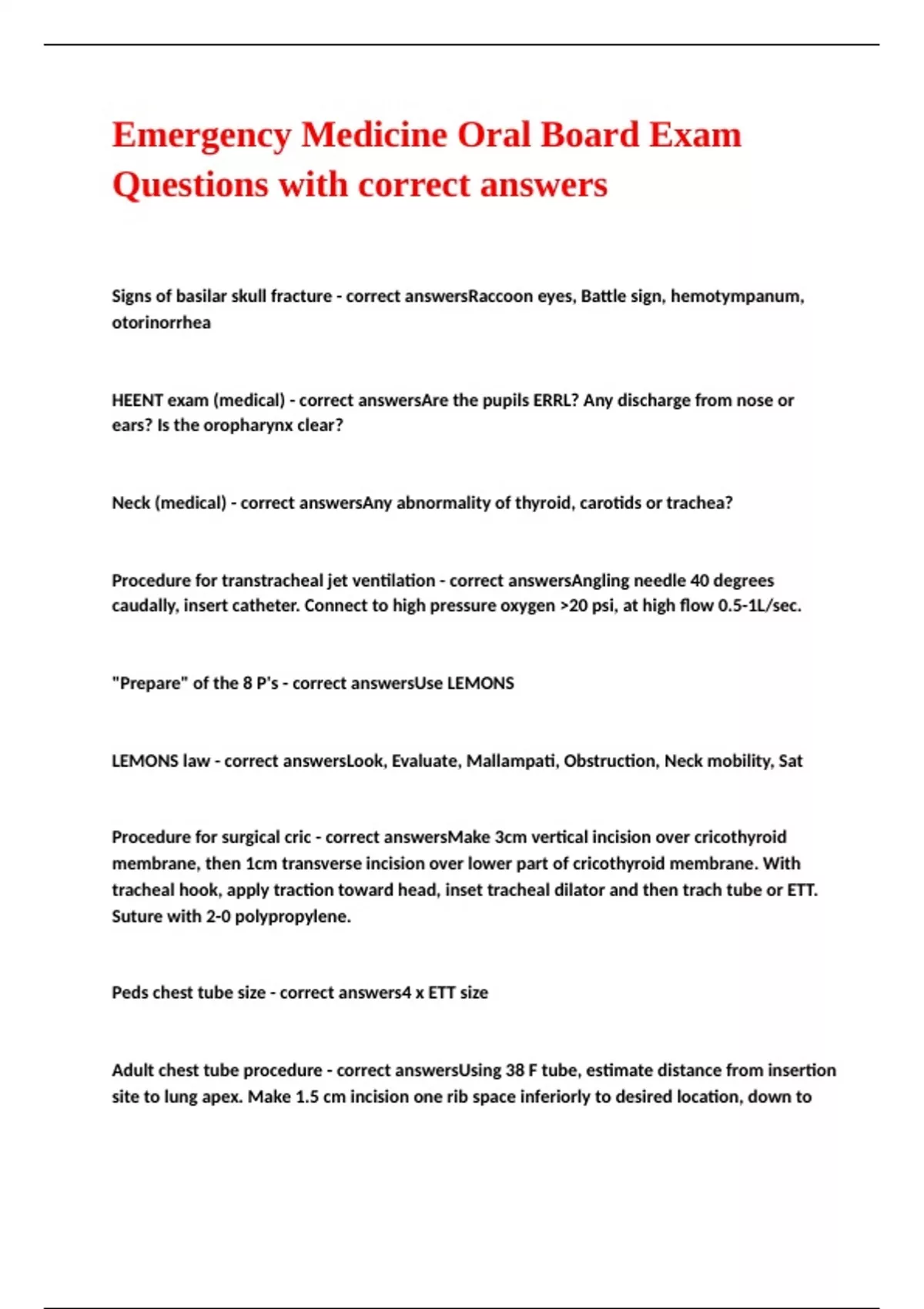 Emergency Medicine Oral Board Exam Questions with correct answers ...