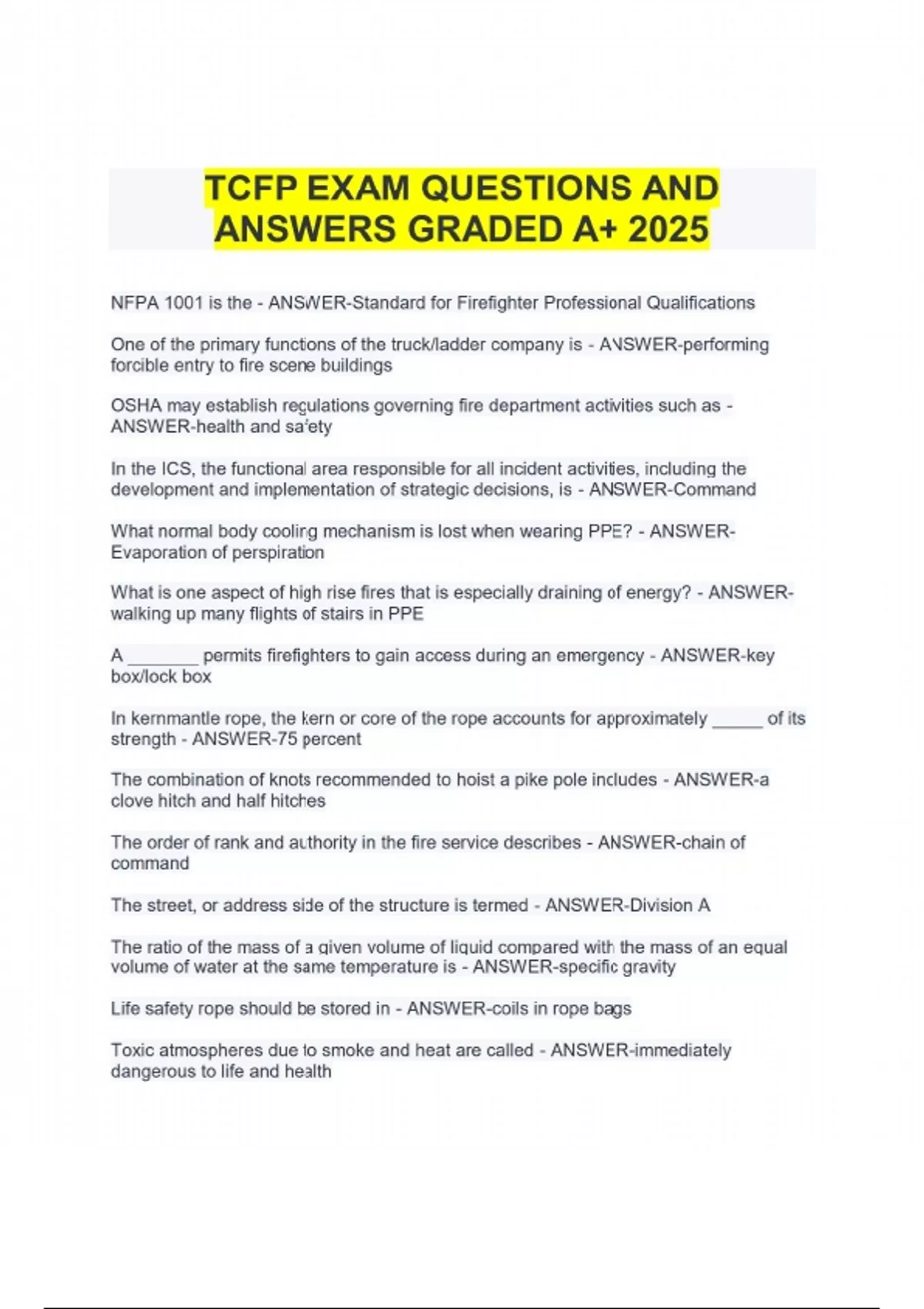 TCFP EXAM QUESTIONS AND ANSWERS GRADED A+ 2025 - TCFP - Stuvia US
