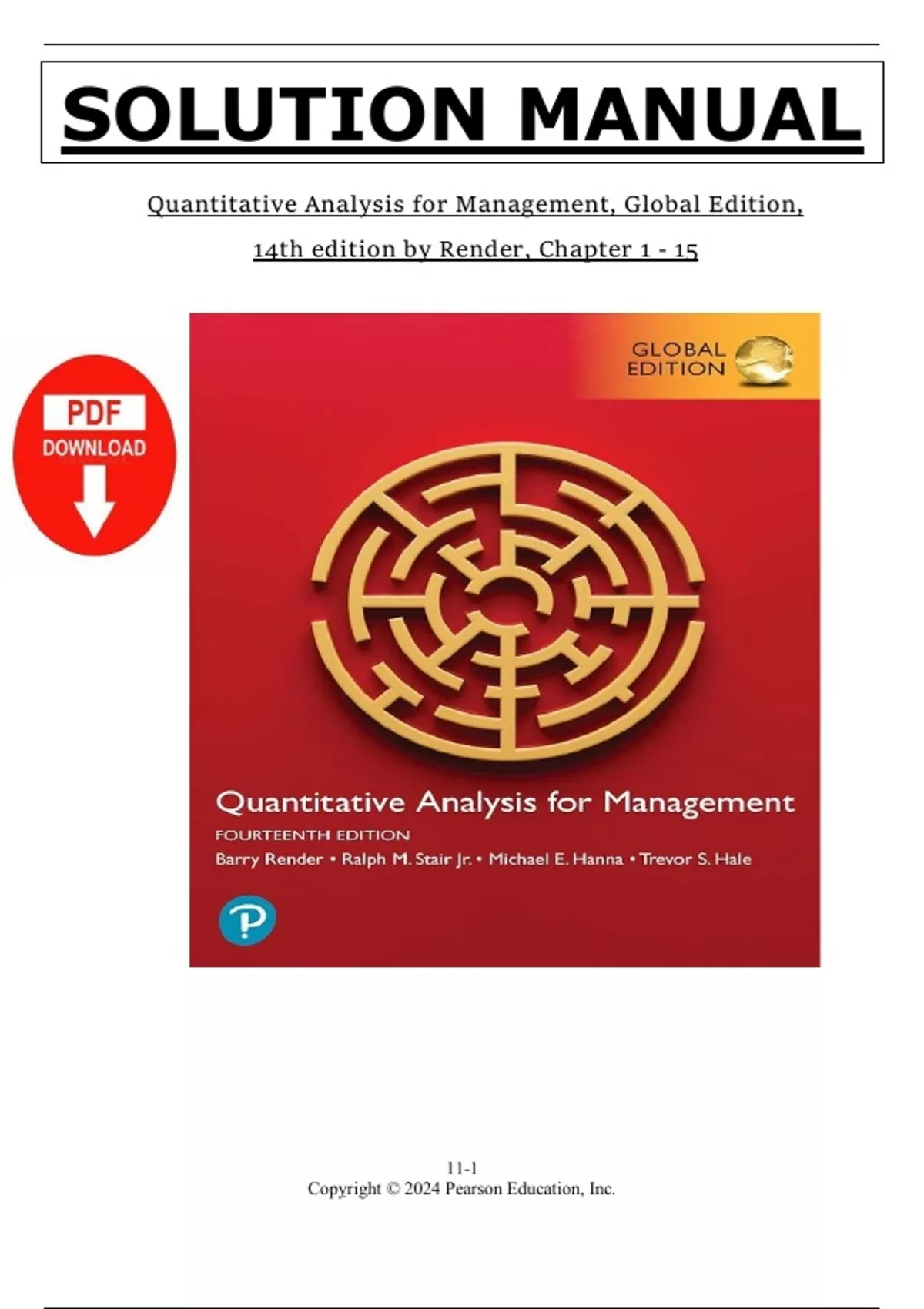 Solution Manual for Quantitative Analysis for Management, Global Edition, 14th edition by Render ...