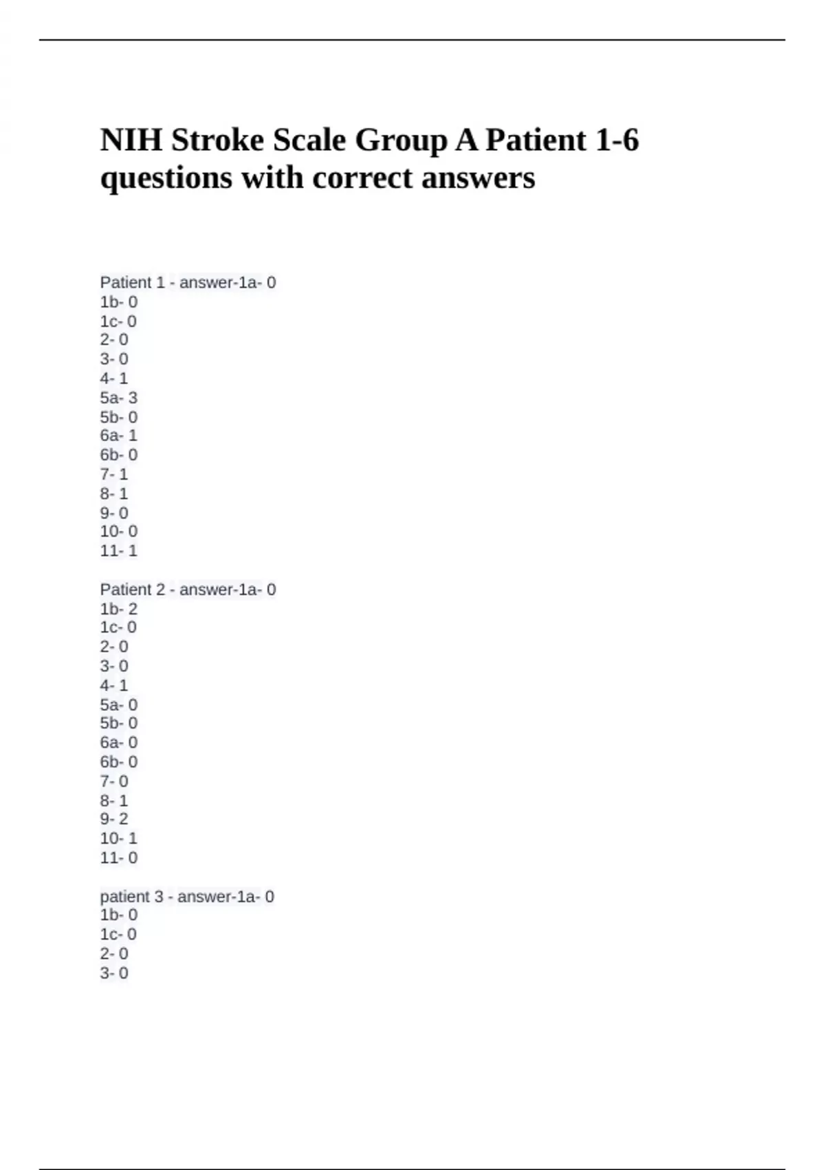 NIH Stroke Scale Group A Patient 1 questions with correct answers ...