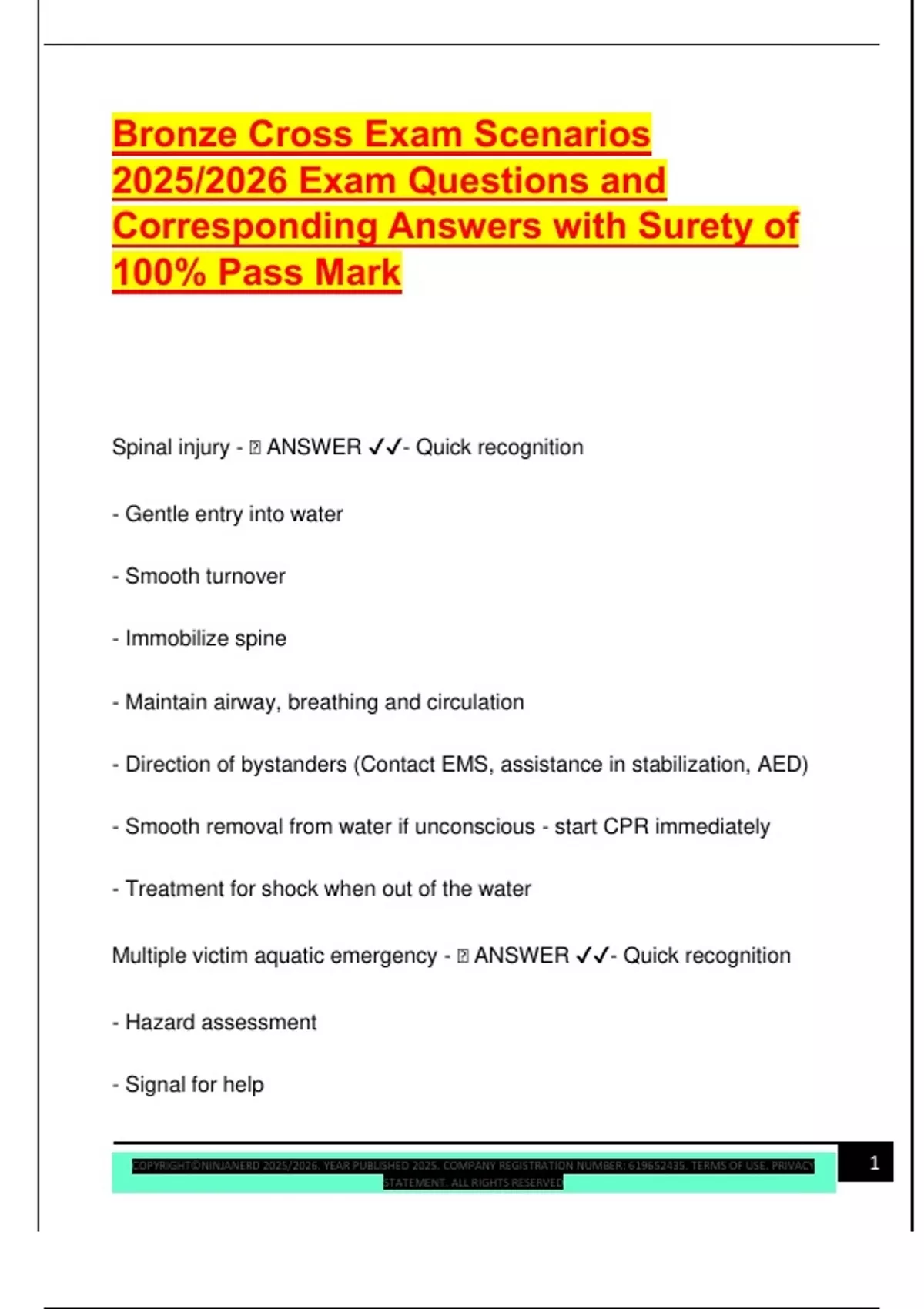 Bronze Cross Exam Scenarios 2025/2026 Exam Questions and Corresponding ...