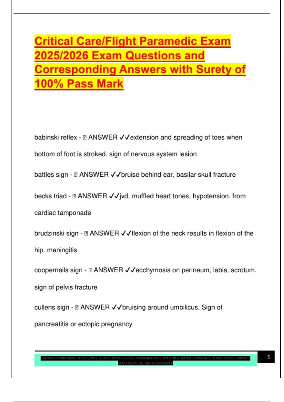 Critical Care/Flight Paramedic Exam 2025/2026 Exam Questions and ...