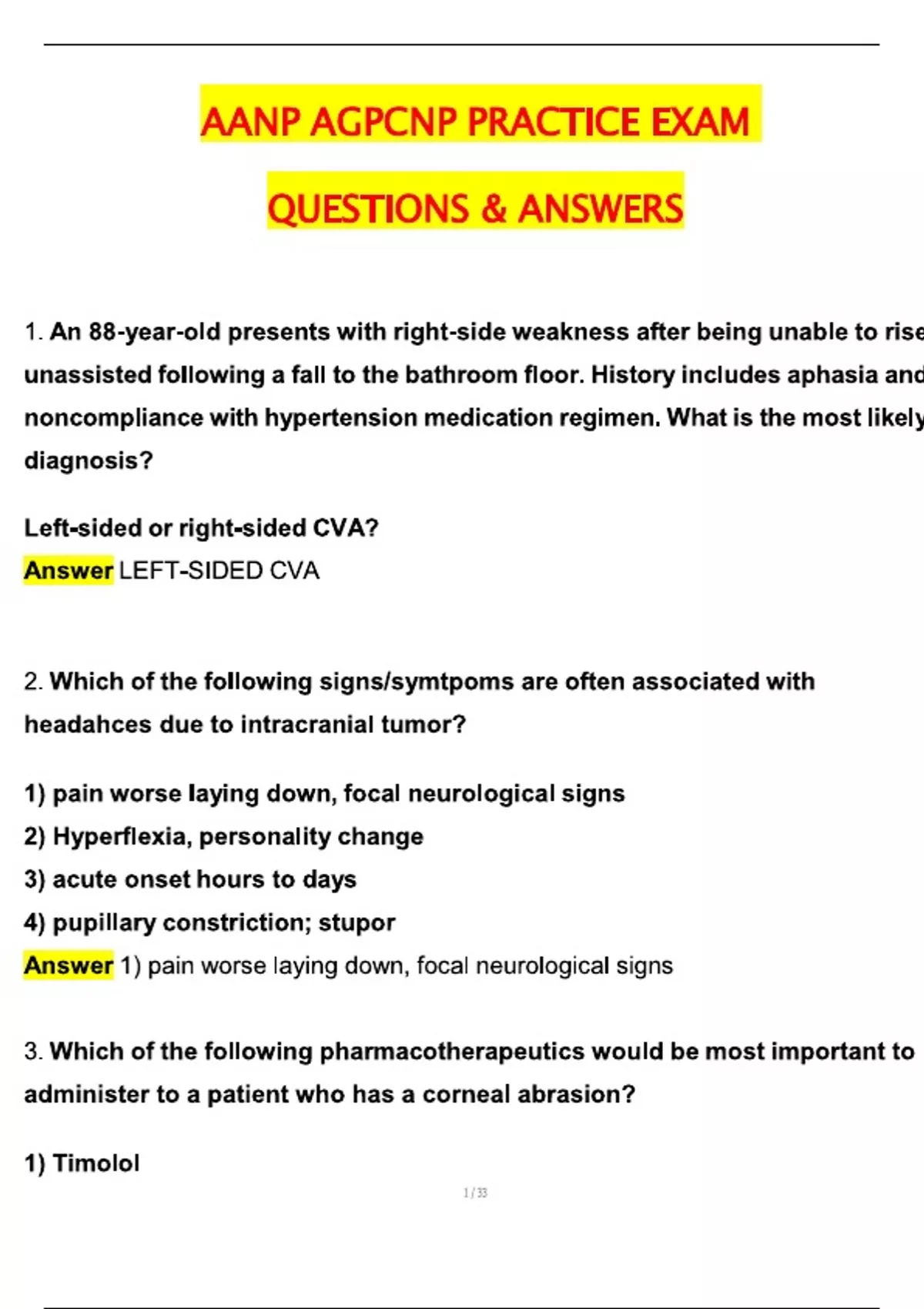 AANP AGPCNP PRACTICE ACTUAL EXAM (Latest 2025 / 2026 Update) Questions ...
