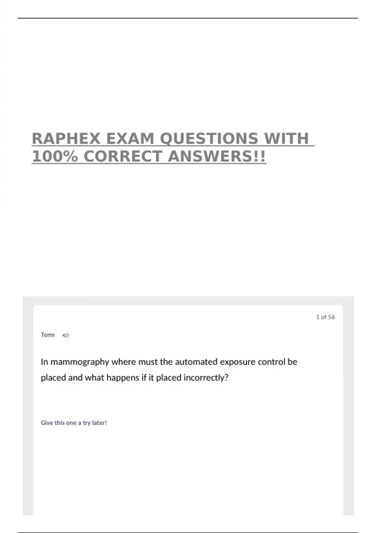 RAPHEX EXAM QUESTIONS WITH 100% CORRECT ANSWERS!! - RAPHEX - Stuvia US
