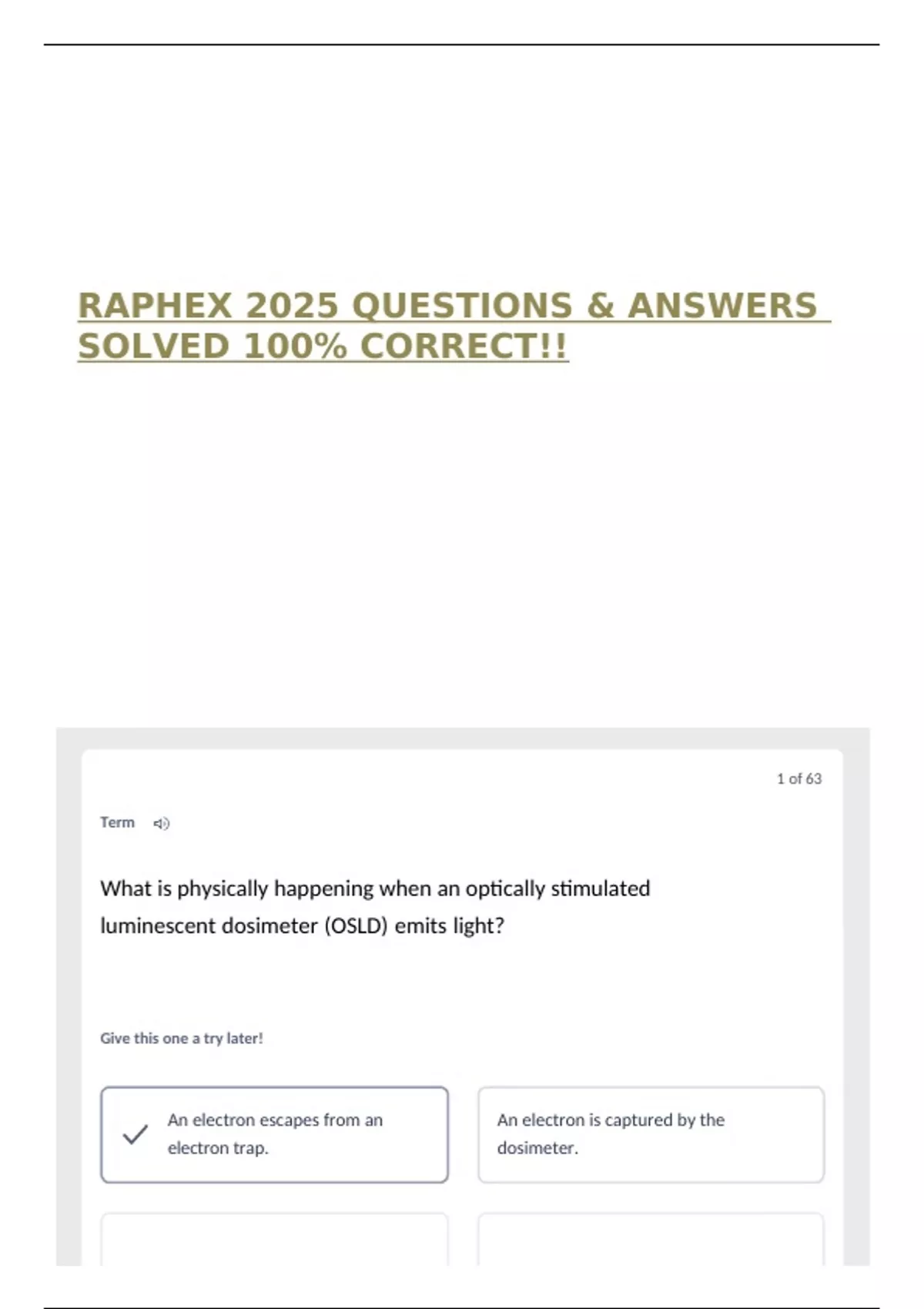 RAPHEX 2025 QUESTIONS & ANSWERS SOLVED 100% CORRECT!! - RAPHEX - Stuvia US