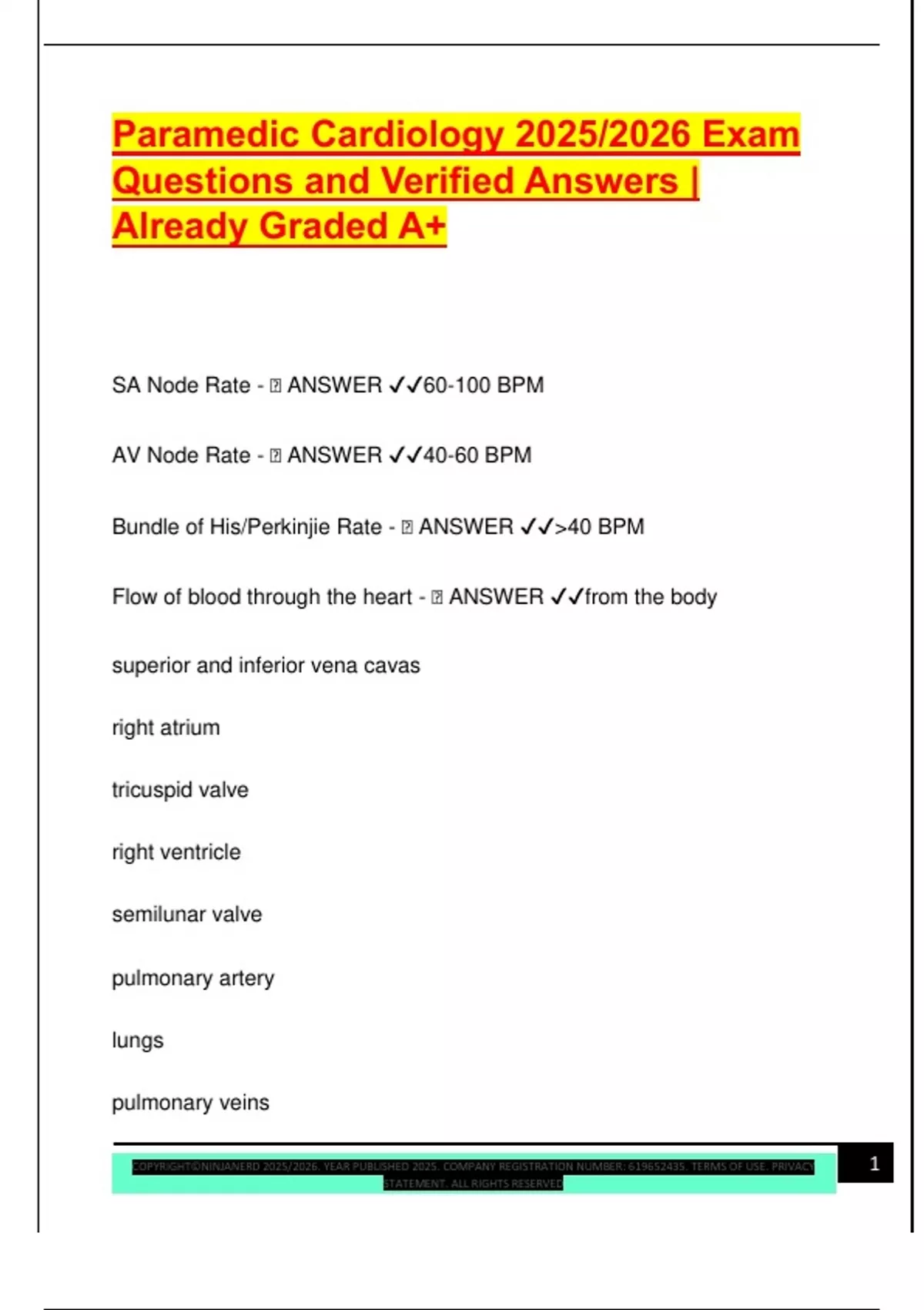 Paramedic Cardiology 2025/2026 Exam Questions and Verified Answers ...