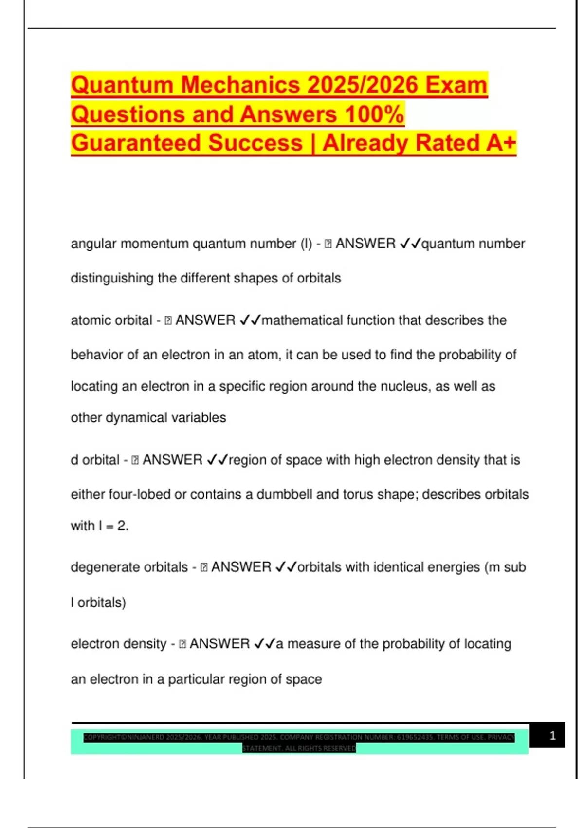 Quantum Mechanics 2025/2026 Exam Questions and Answers 100% Guaranteed ...
