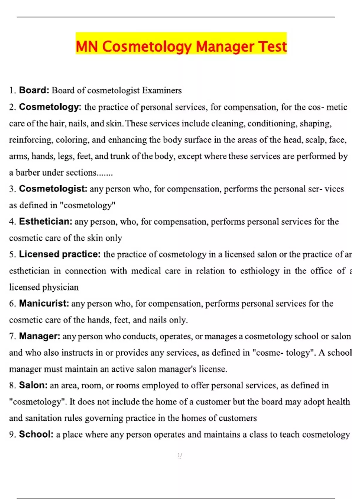 MN Cosmetology Manager Test Actual 2025 Exam with Questions and Answers ...
