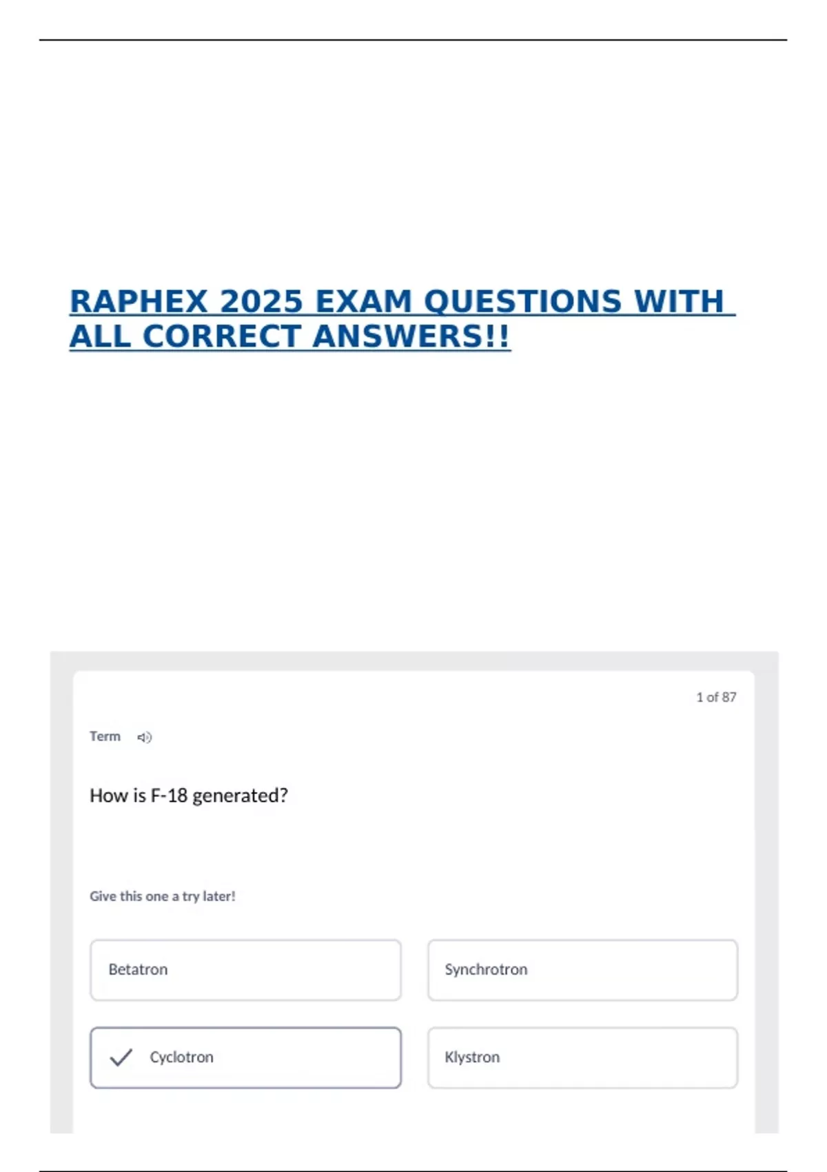 RAPHEX 2025 EXAM QUESTIONS WITH ALL CORRECT ANSWERS!! - RAPHEX - Stuvia US