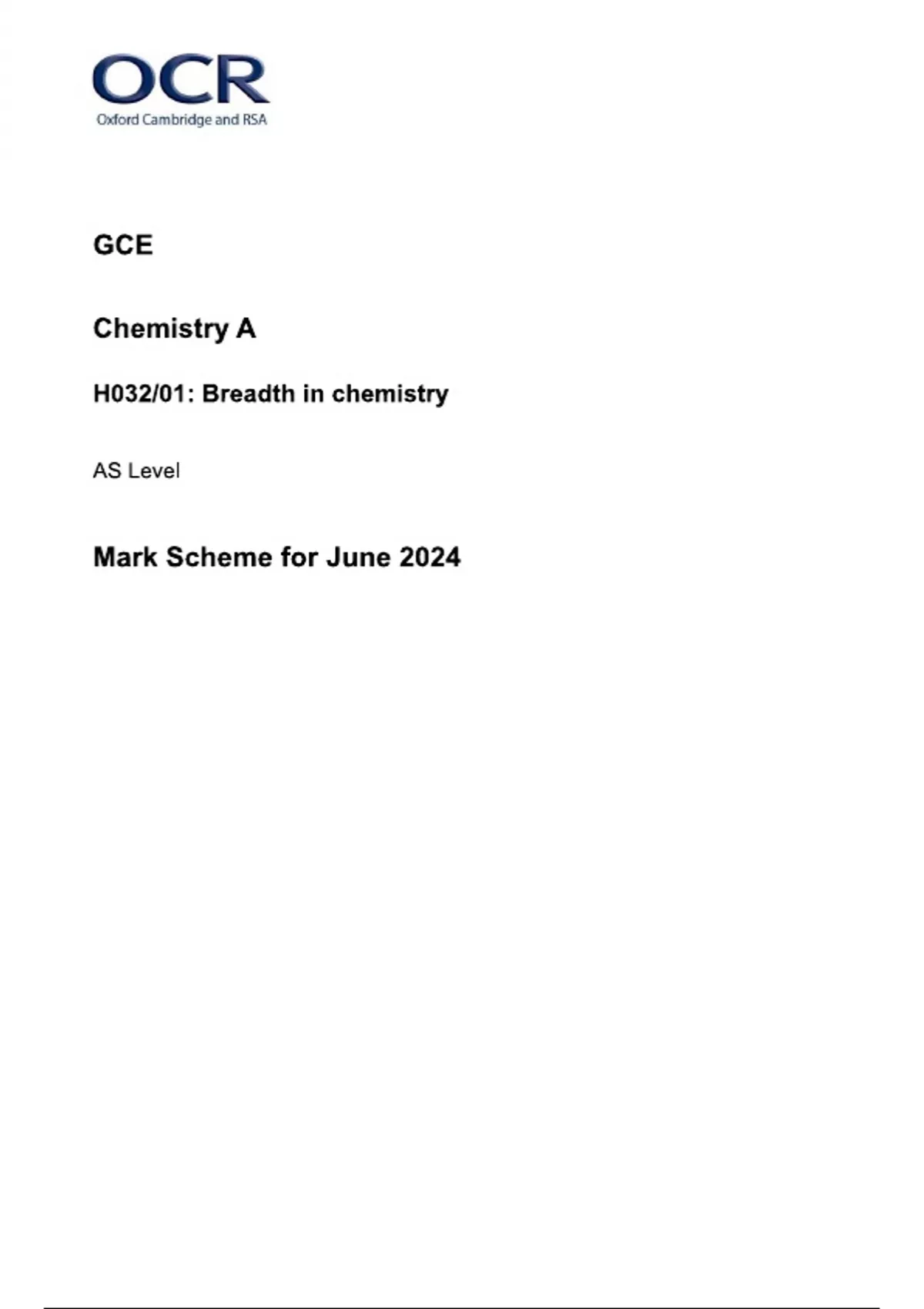 OCR 2024,A level June OCR Chemistry A Paper 1 Mark scheme. - OCR ...