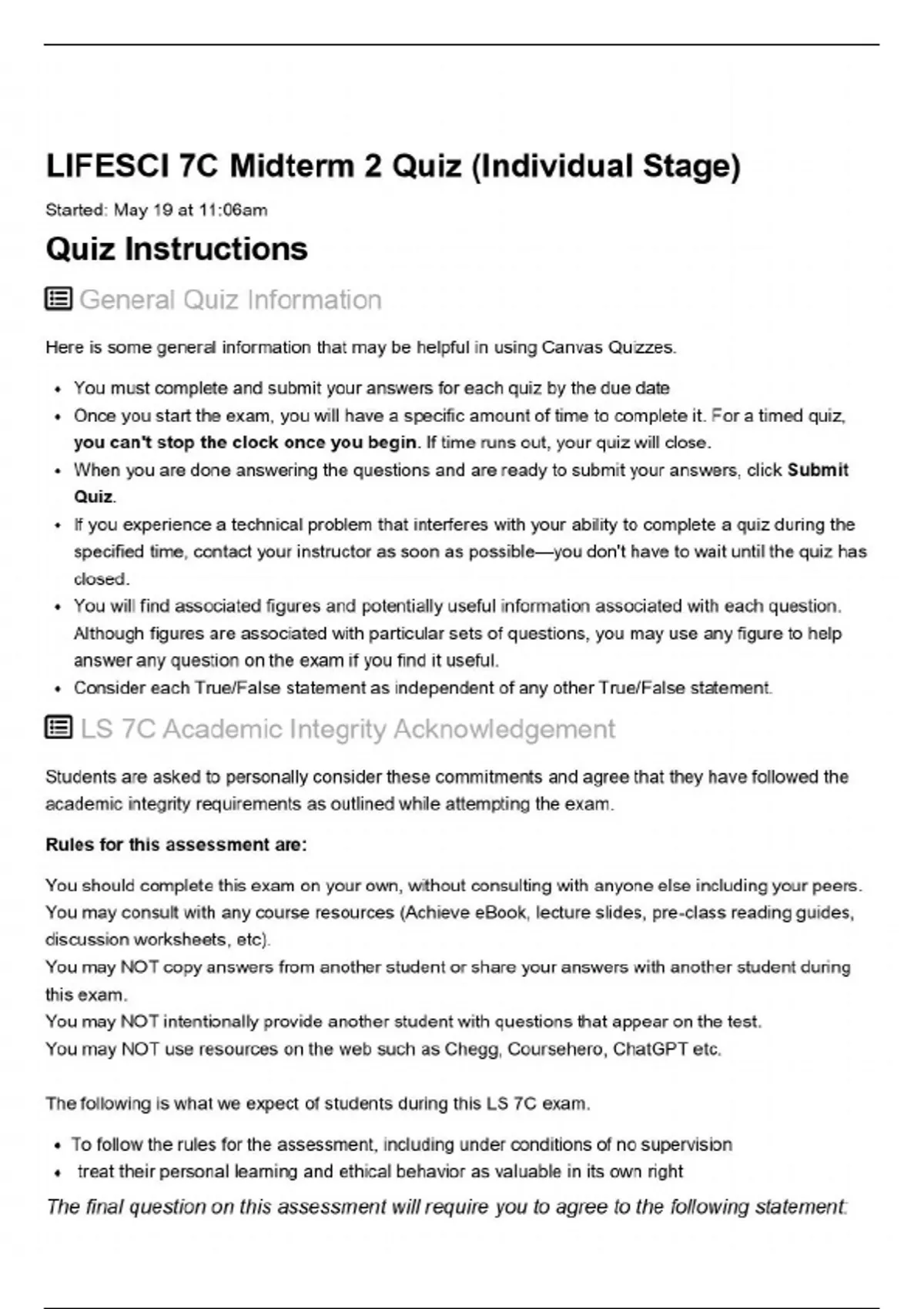 LIFESCI 7C Midterm 2 Quiz (Individual Stage) Questions and Answers ...