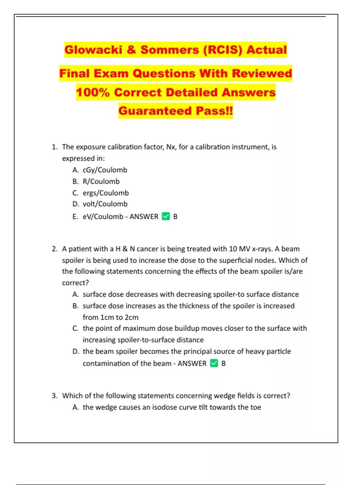 Glowacki & Sommers (RCIS) Actual Final Exam Questions With Reviewed 100% Correct Detailed ...