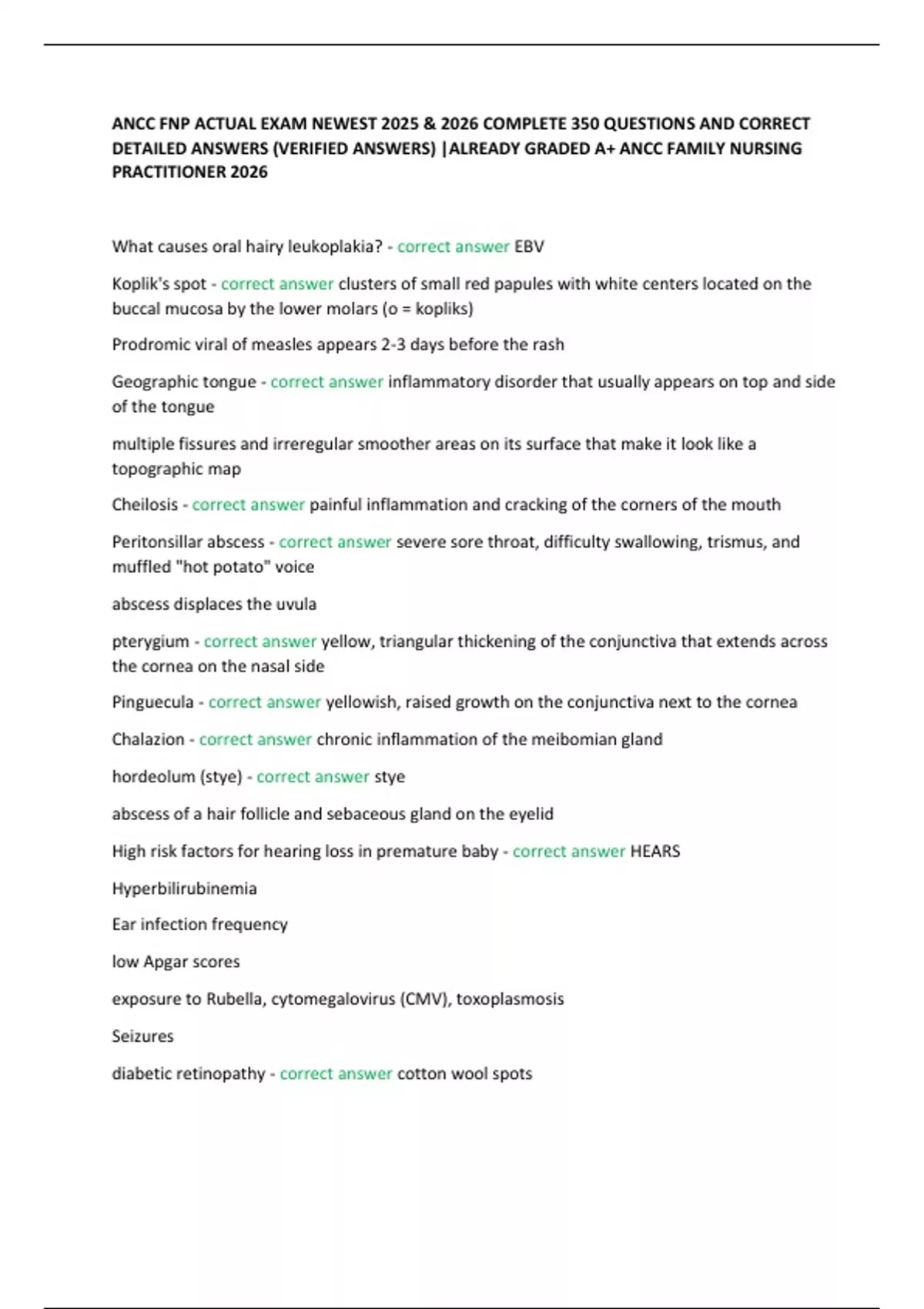 ANCC FNP ACTUAL EXAM NEWEST 2025 & 2026 COMPLETE 350 QUESTIONS AND ...