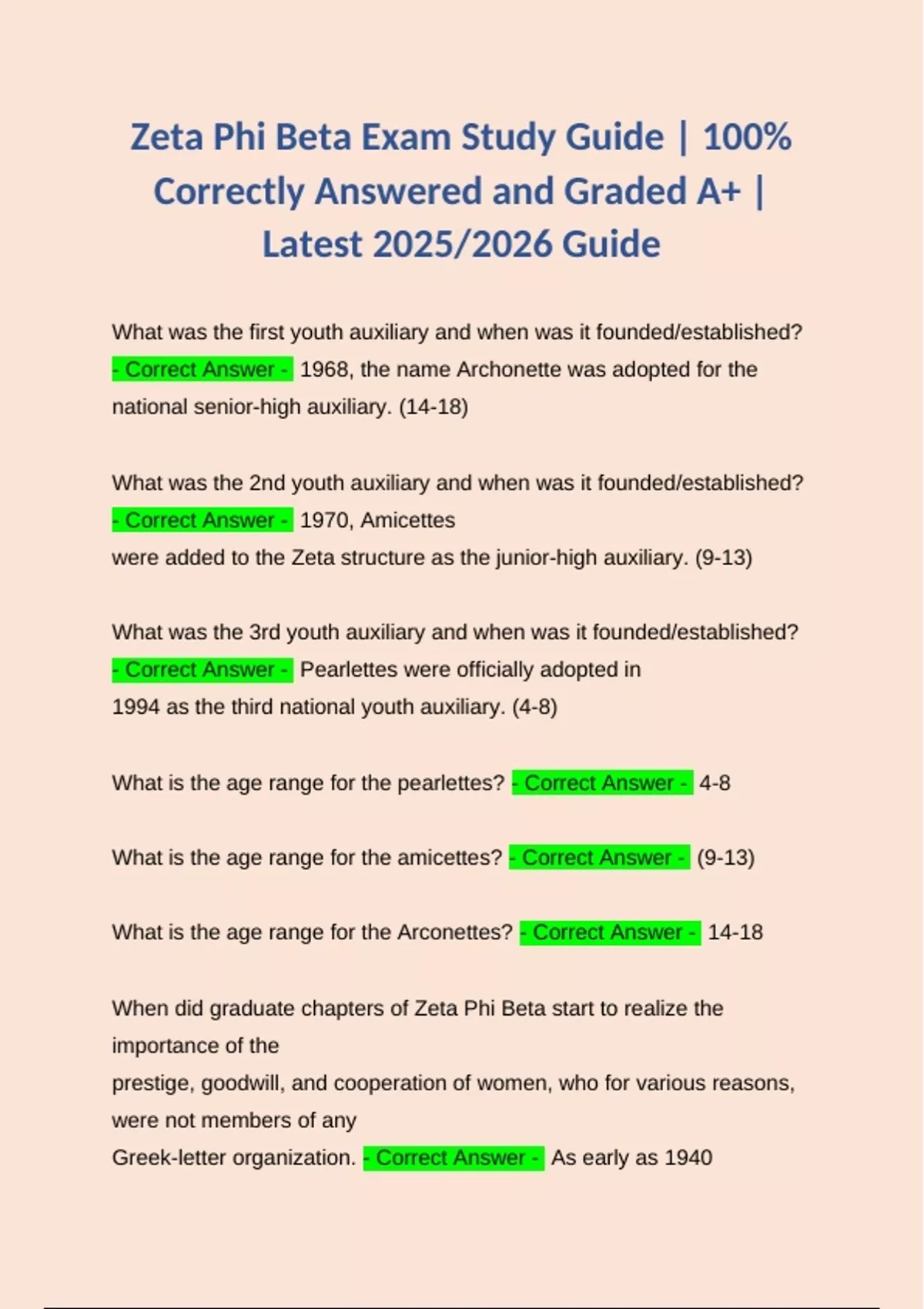 Zeta Phi Beta Exam Study Guide | 100% Correctly Answered and Graded A+ ...