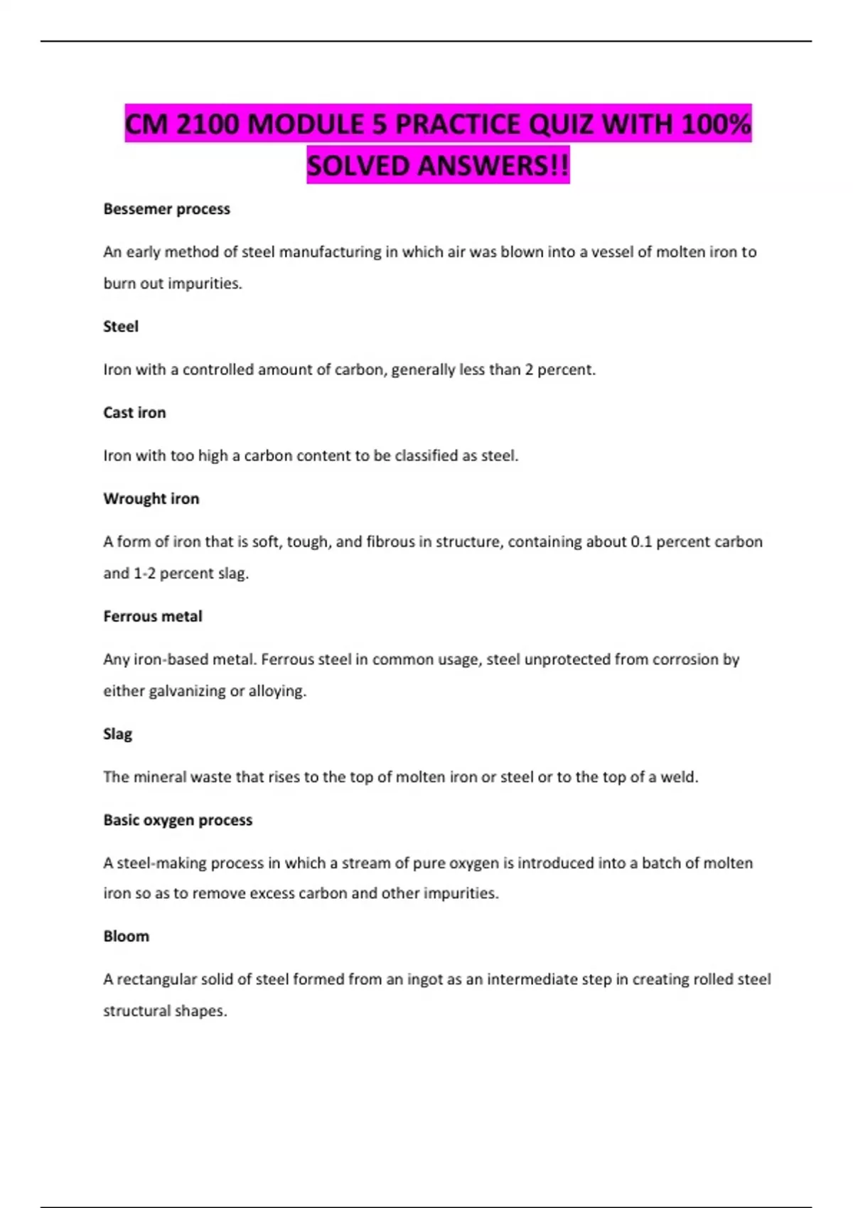 CM 2100 MODULE 5 PRACTICE QUIZ WITH 100% SOLVED ANSWERS!! - E.X.A.M - Stuvia US