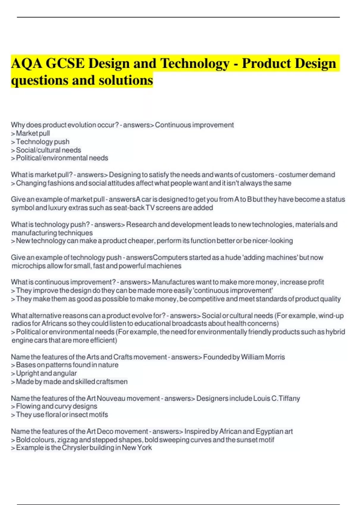 AQA GCSE Design and Technology - Product Design questions and solutions ...
