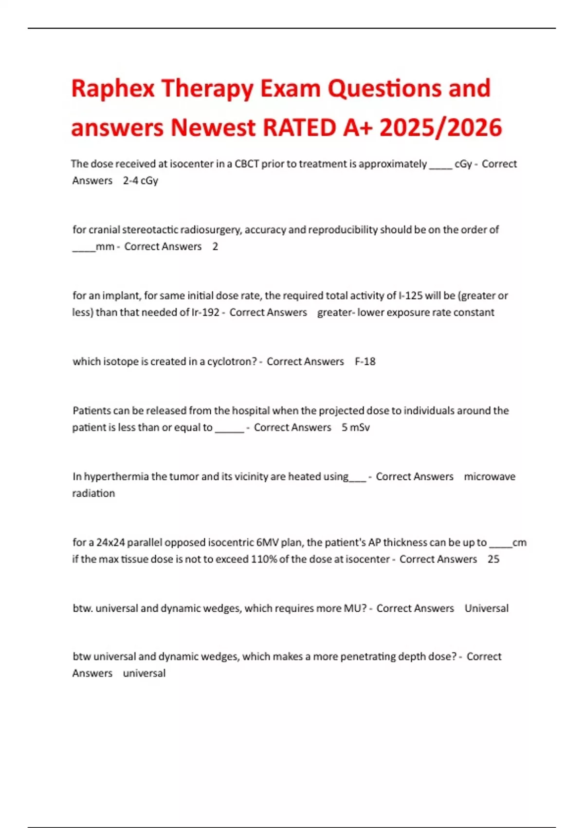 Raphex Therapy Exam Questions and answers Newest RATED A+ 2025/2026 ...