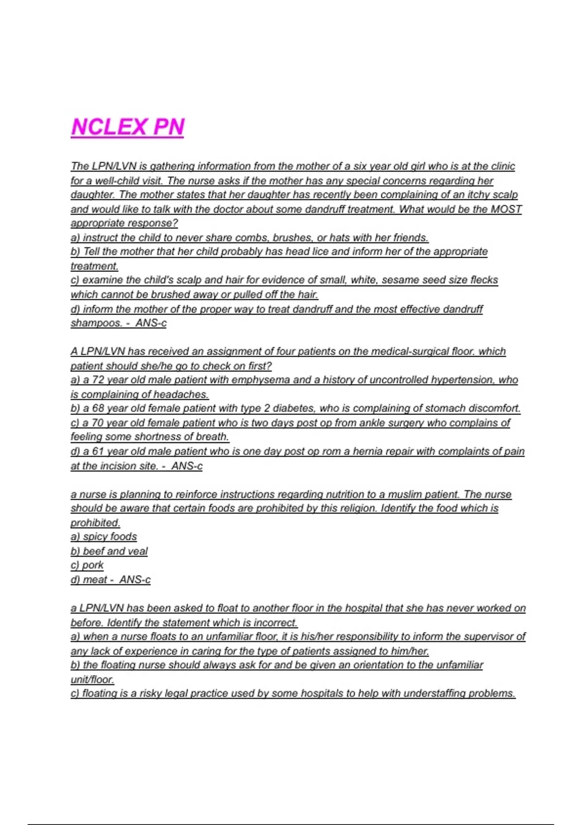 NCLEX PN EXAM QUESTIONS AND ANSWERS 2025/2026( A+ GRADED 100% VERIFIED ...