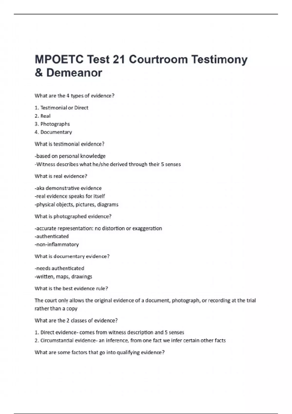 MPOETC Test 21 Courtroom Testimony & Demeanor questions and answers ...