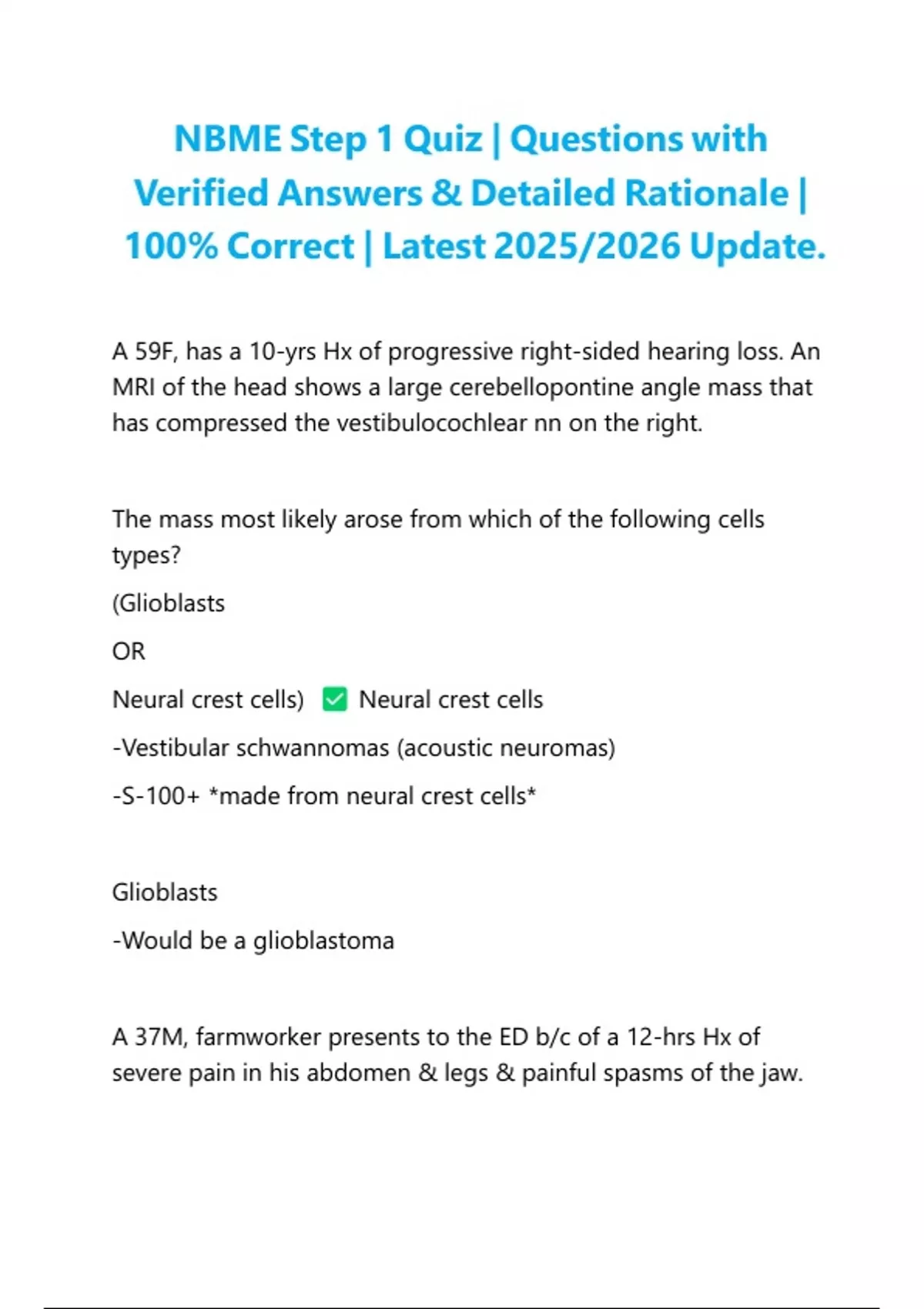 NBME Step 1 Quiz | Questions with Verified Answers & Detailed Rationale ...