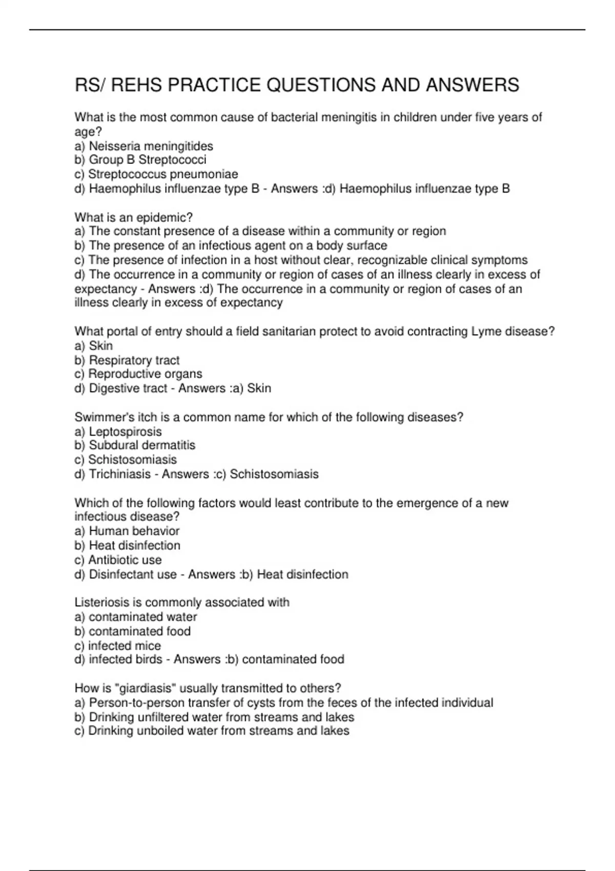 RS/ REHS PRACTICE QUESTIONS AND ANSWERS - RS/ REHS - Stuvia US