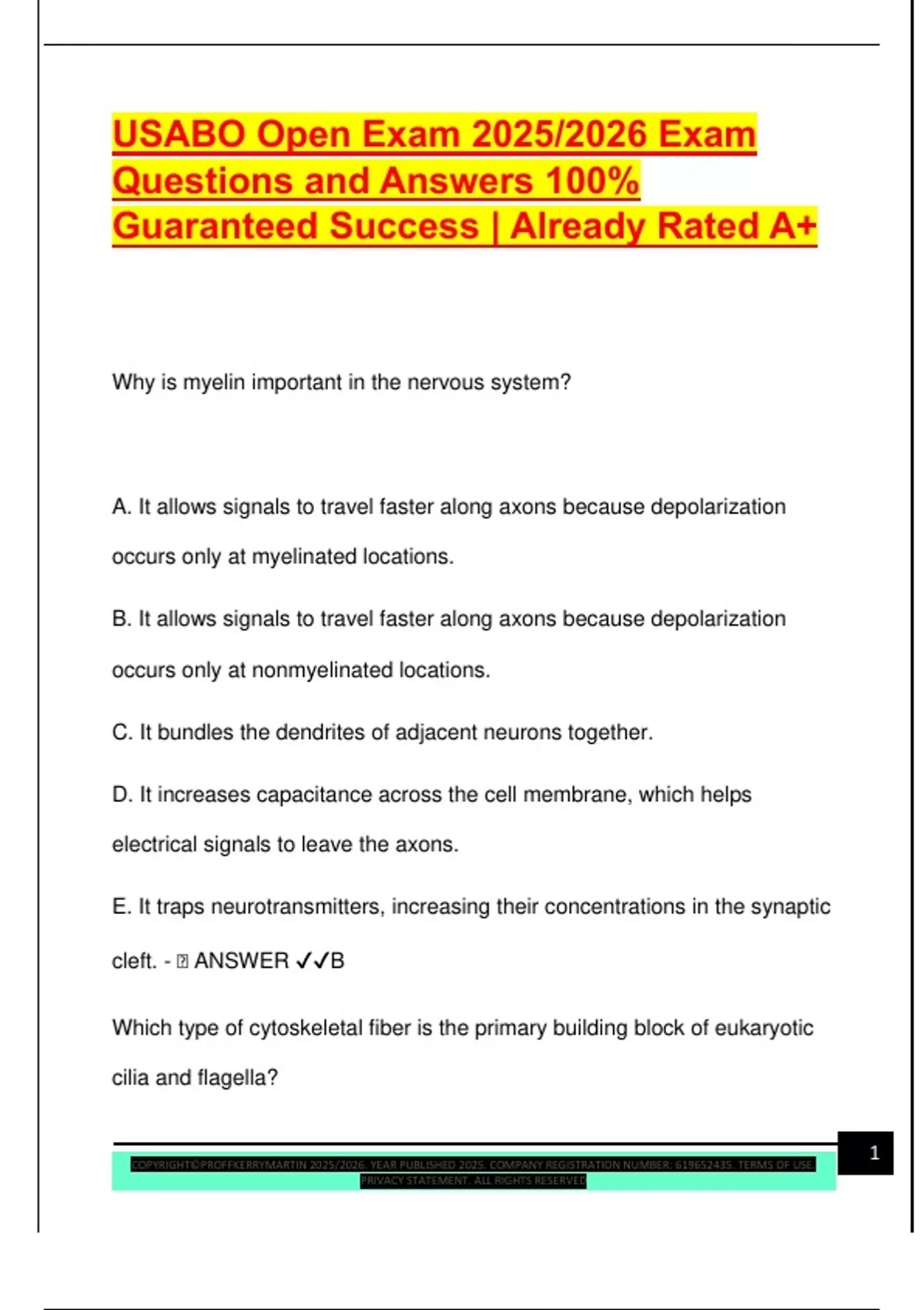 USABO Open Exam 2025/2026 Exam Questions and Answers 100% Guaranteed Success | Already Rated A+ ...