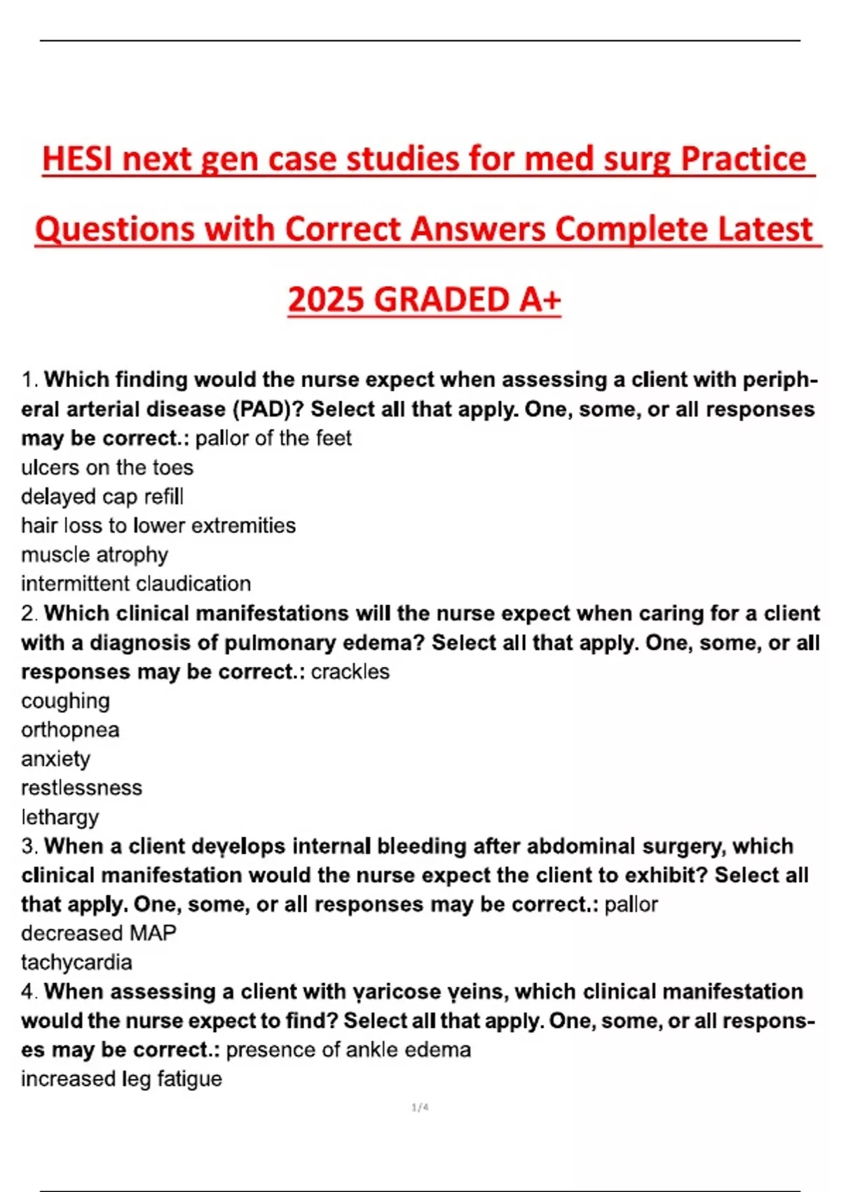 HESI next gen case studies for med surg Practice Questions with Correct ...