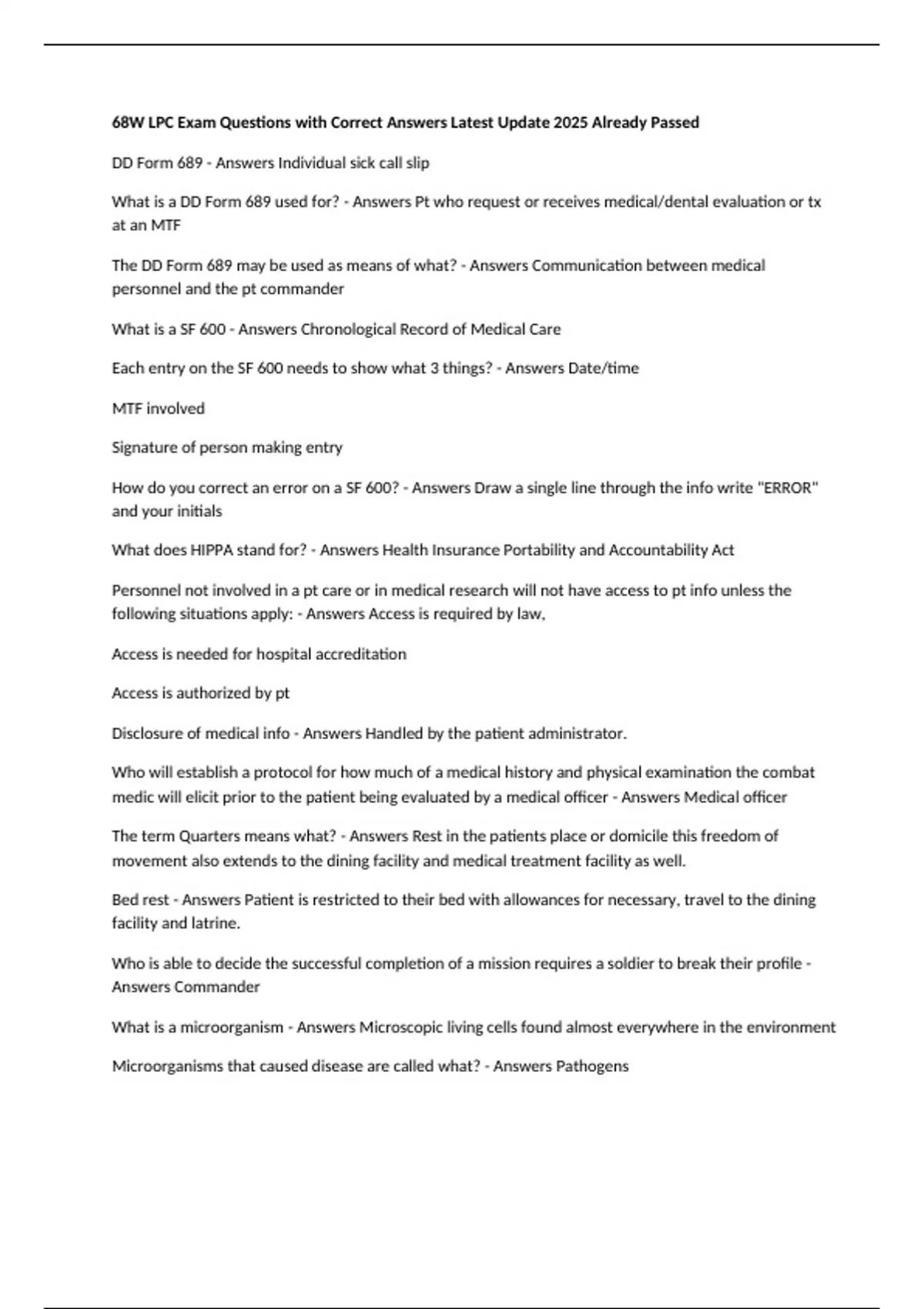 68W LPC Exam Questions with Correct Answers Latest Update 2025 Already ...