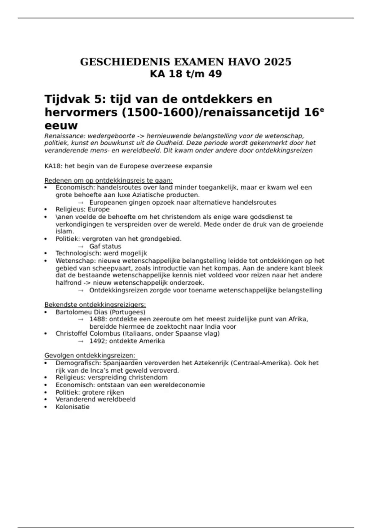 Samenvatting Kenmerkende aspecten 18 t/m 49 + tijdvakken en oorzaak ...