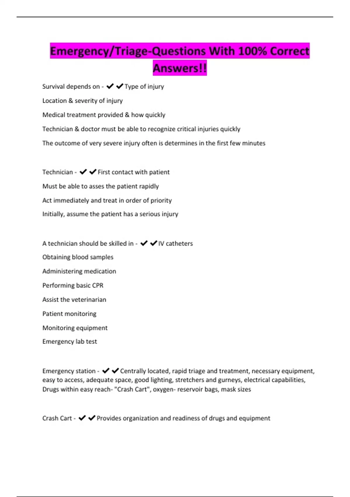 Emergency/Triage-Questions With 100% Correct Answers!! - XE.M - Stuvia US