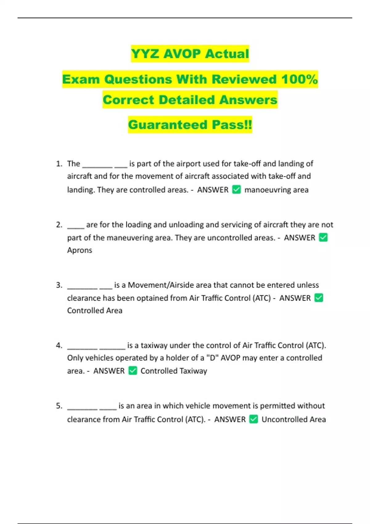 YYZ AVOP/ YYZ AVOP LICENSE/ Avop YVR/ AVOP YUL Combined Sets - Stuvia US