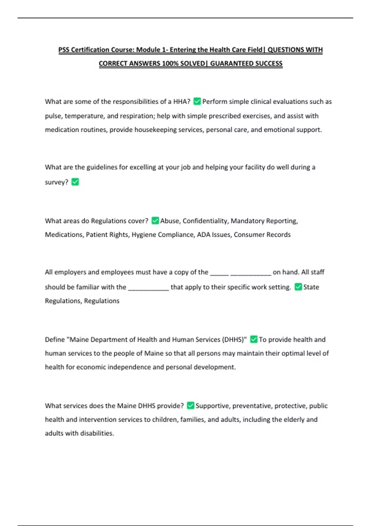 PSS Certification Course: Module 1- Entering the Health Care Field ...