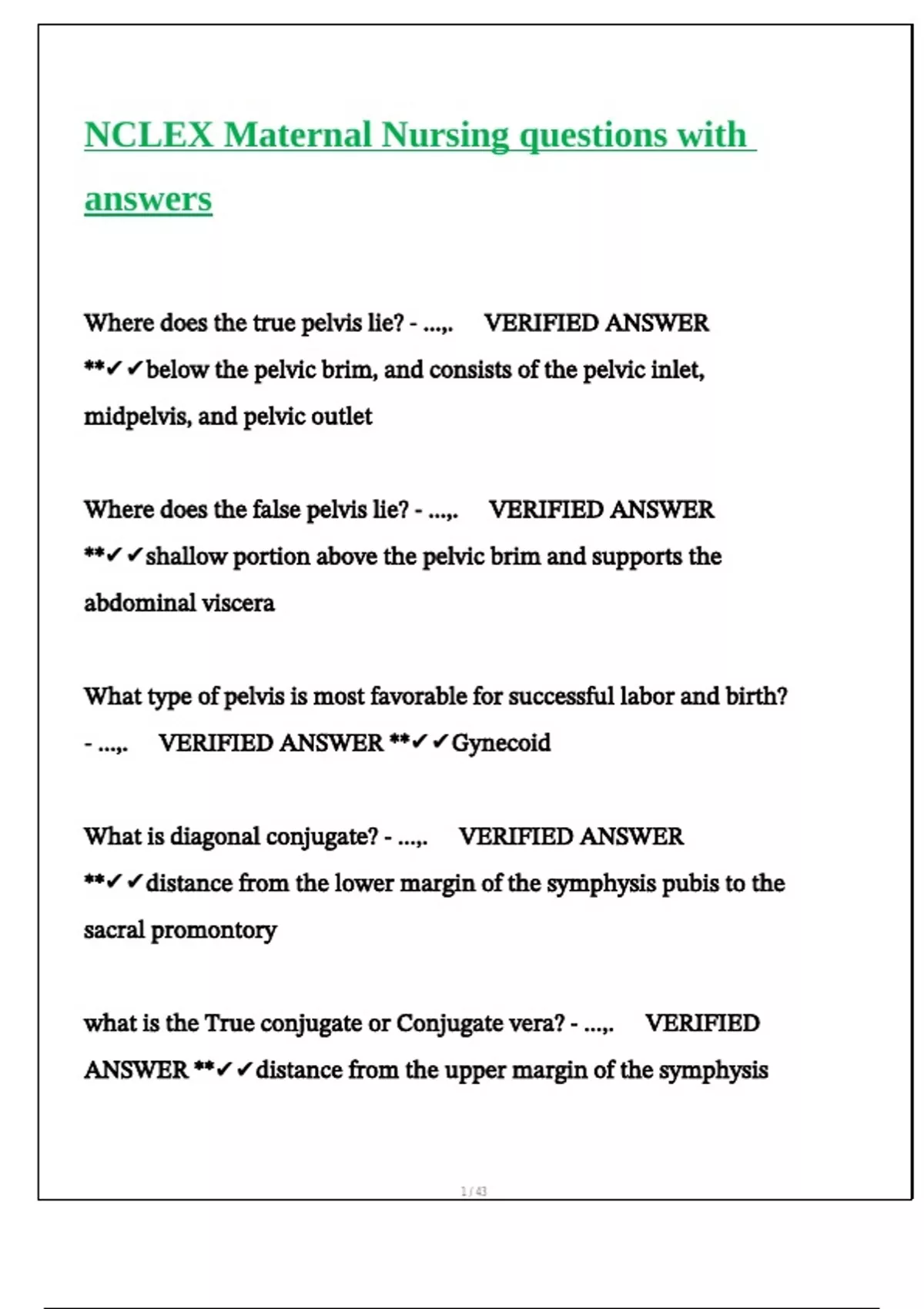 NCLEX Maternal Nursing questions with answers - OB - Stuvia US