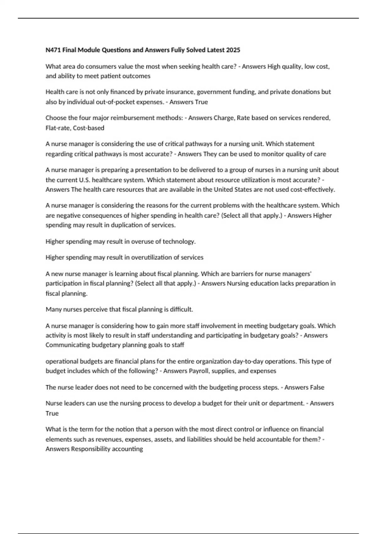 N471 Final Module Questions and Answers Fuliy Solved Latest 2025 - N471 ...