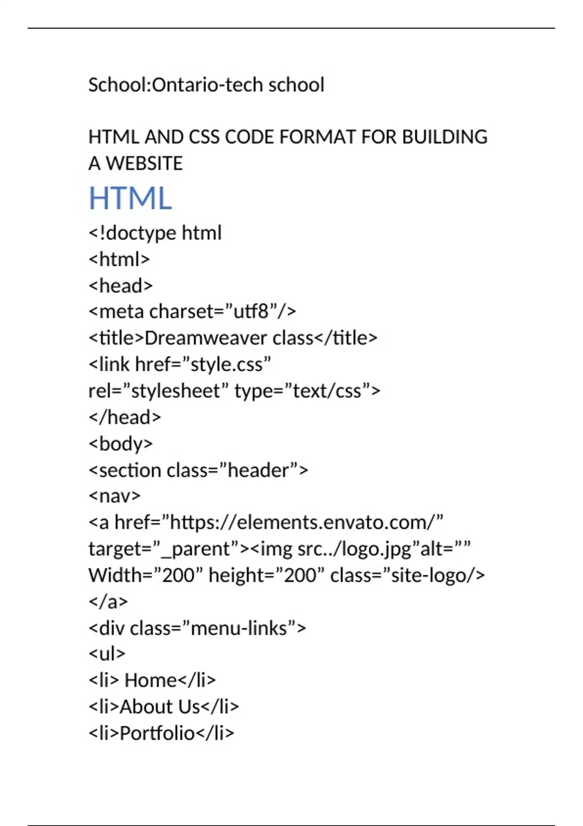 HTML AND CSS CODE FORMAT - HTML and CSS - Stuvia UK