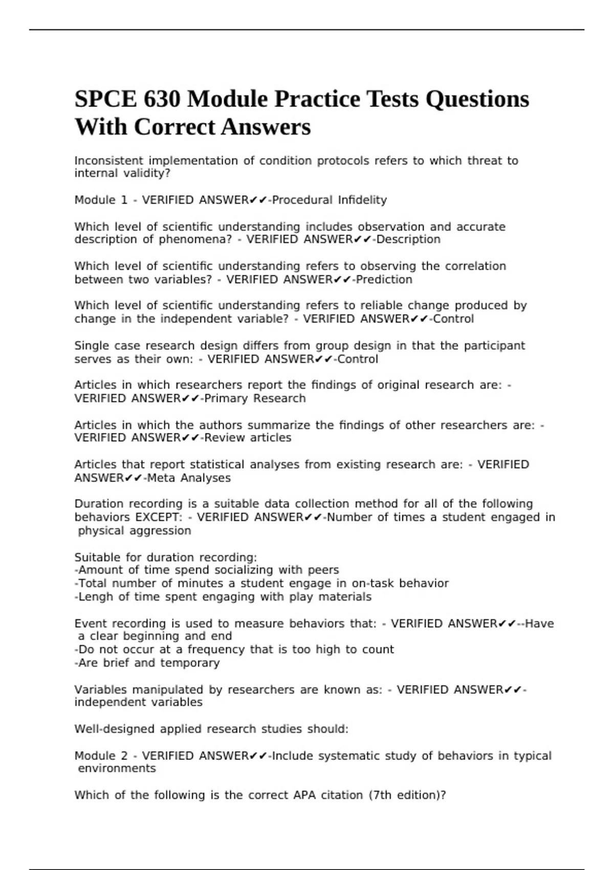 SPCE 630 Module Practice Tests Questions With Correct Answers. - SPCE ...