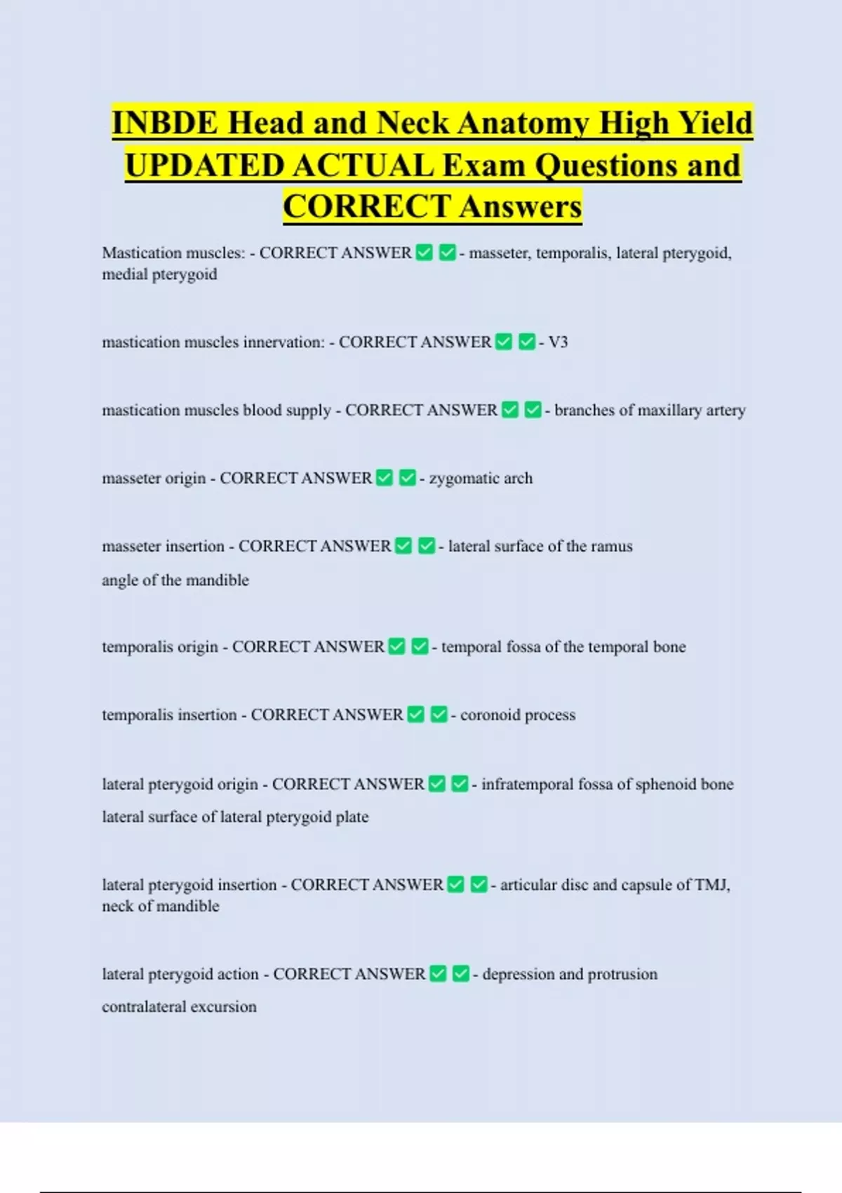 INBDE Head and Neck Anatomy High Yield UPDATED ACTUAL Exam Questions ...