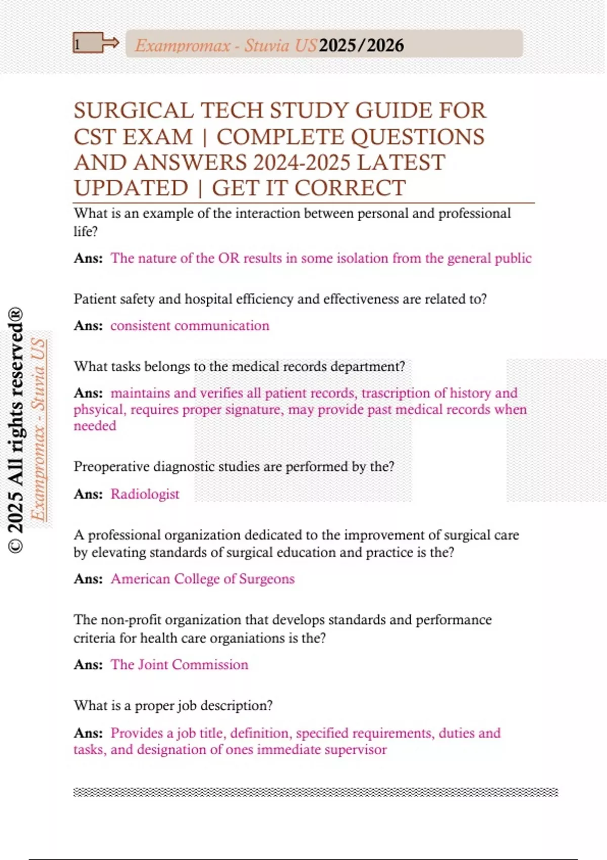SURGICAL TECH STUDY GUIDE FOR CST EXAM | COMPLETE QUESTIONS AND ANSWERS ...