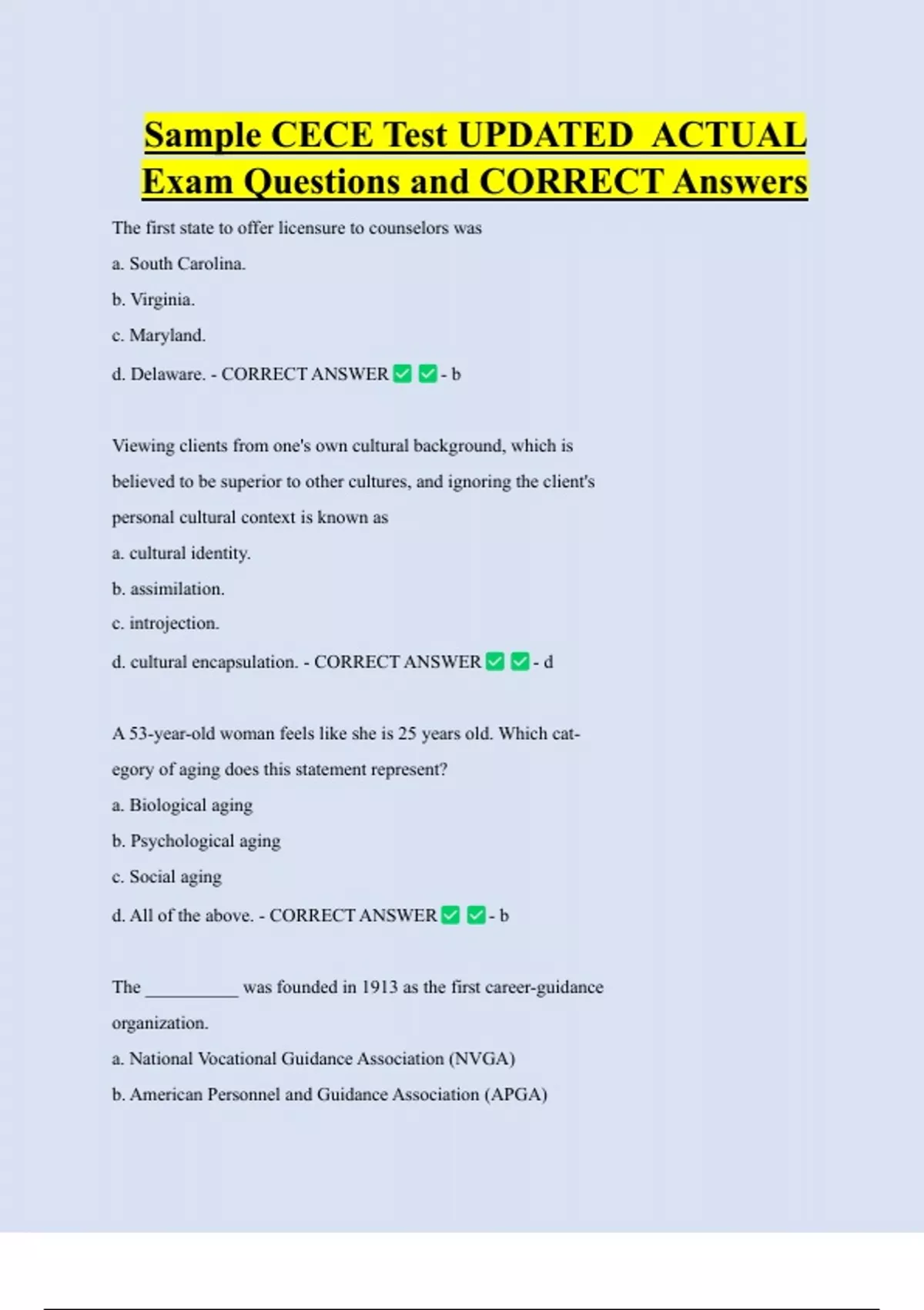 Sample CECE Test UPDATED ACTUAL Exam Questions and CORRECT Answers ...