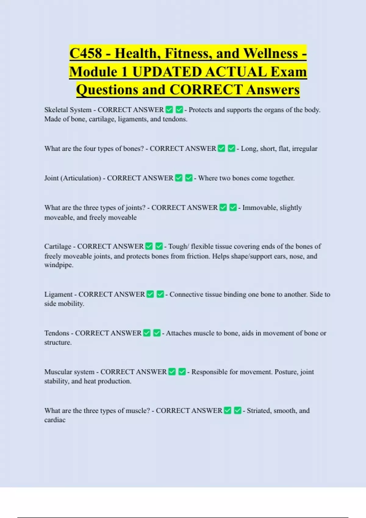 C458 - Health, Fitness, and Wellness - Module 1 UPDATED ACTUAL Exam ...