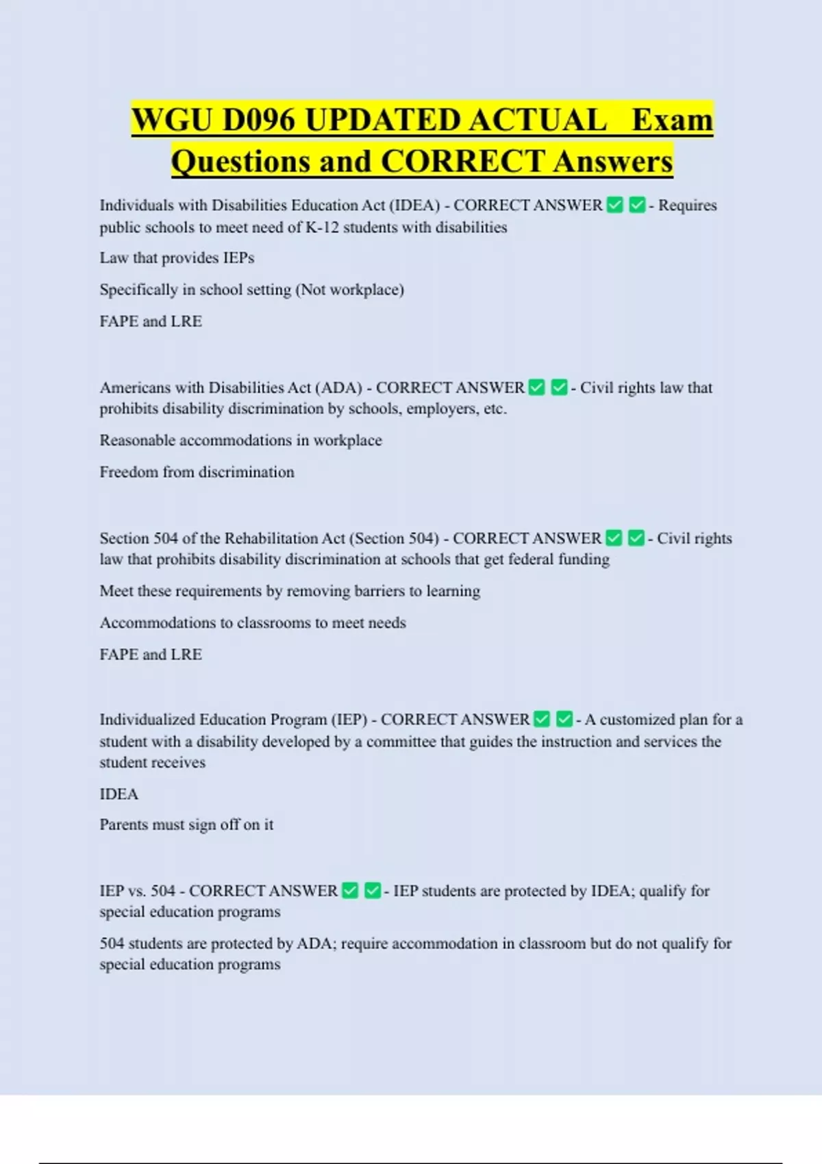 WGU D096 UPDATED ACTUAL Exam Questions and CORRECT Answers - WGU ...