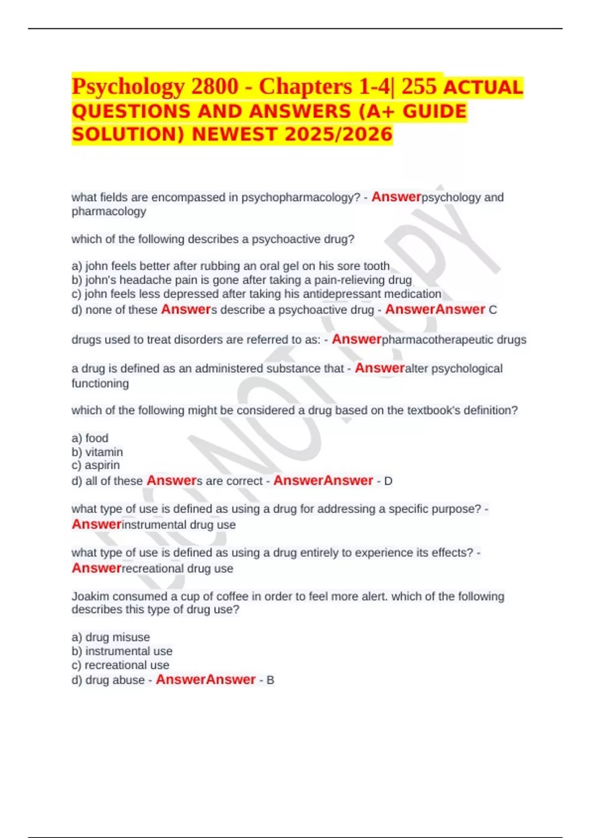 Psychology 2800 - Chapters 1-4| 255 ACTUAL QUESTIONS AND ANSWERS (A+ GUIDE SOLUTION) NEWEST 2025 ...