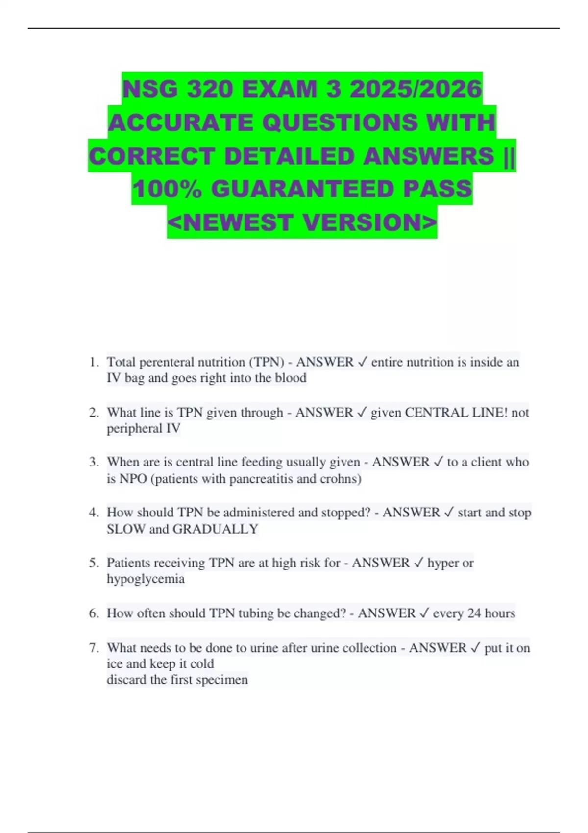 NSG 320 EXAM 3 2025/2026 ACCURATE QUESTIONS WITH CORRECT DETAILED ...
