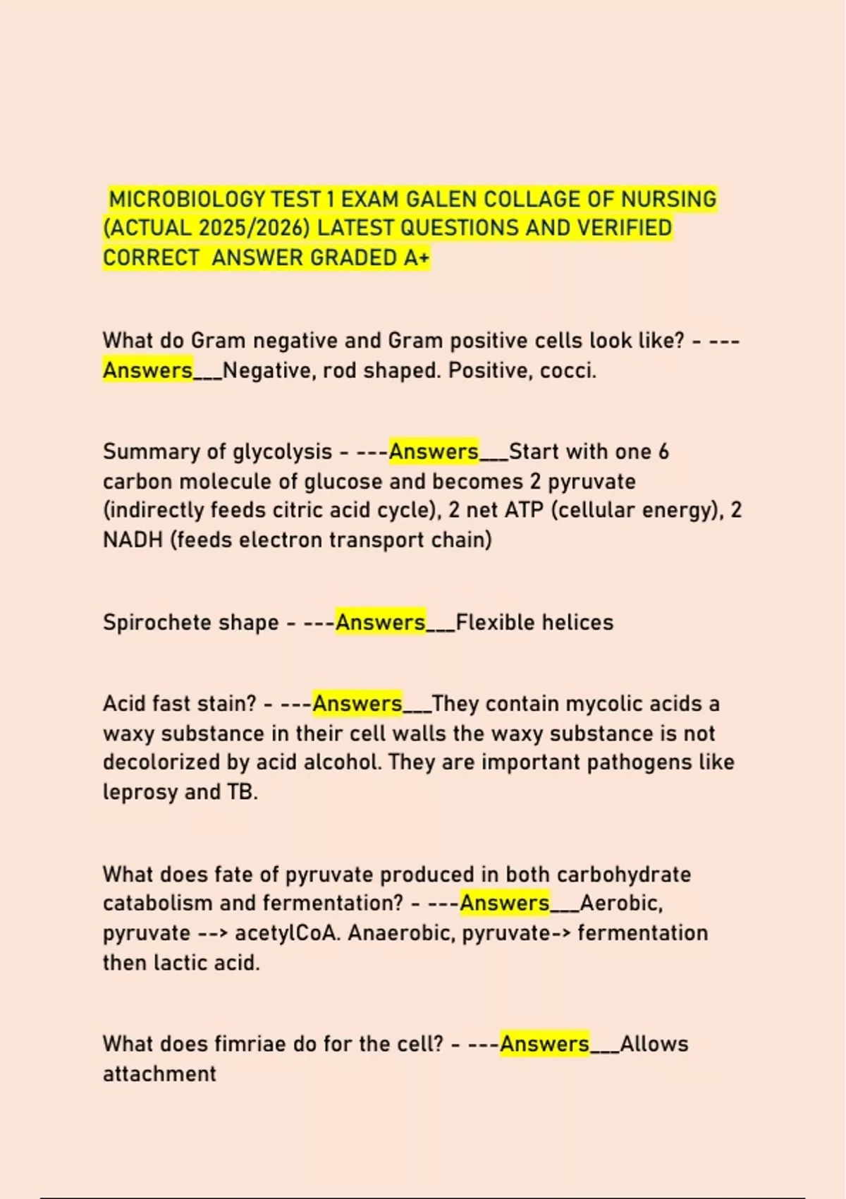 MICROBIOLOGY TEST 1 EXAM GALEN COLLAGE OF NURSING (ACTUAL 2025/2026 ...